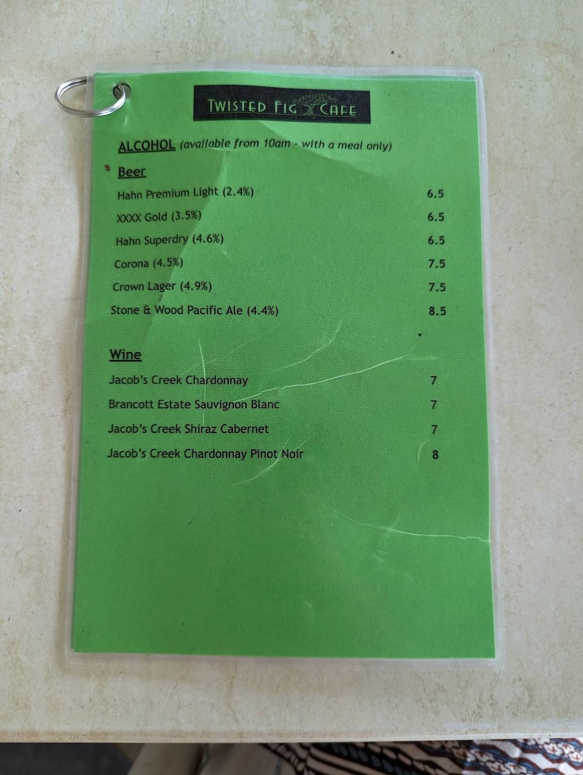 Menu at Twisted Fig Cafe, Tweed Heads South