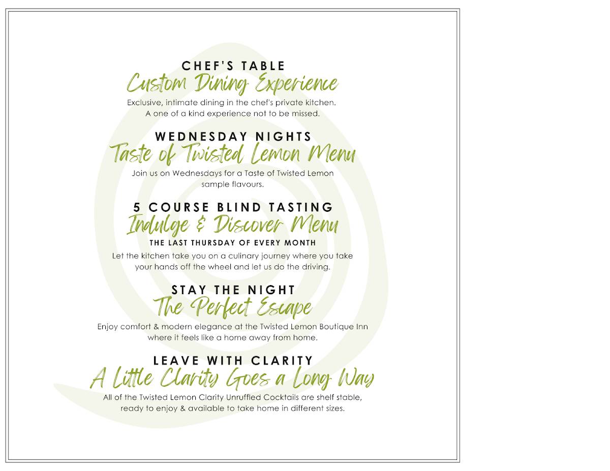 Menu at Twisted Lemon Restaurant & Boutique Inn, Cayuga