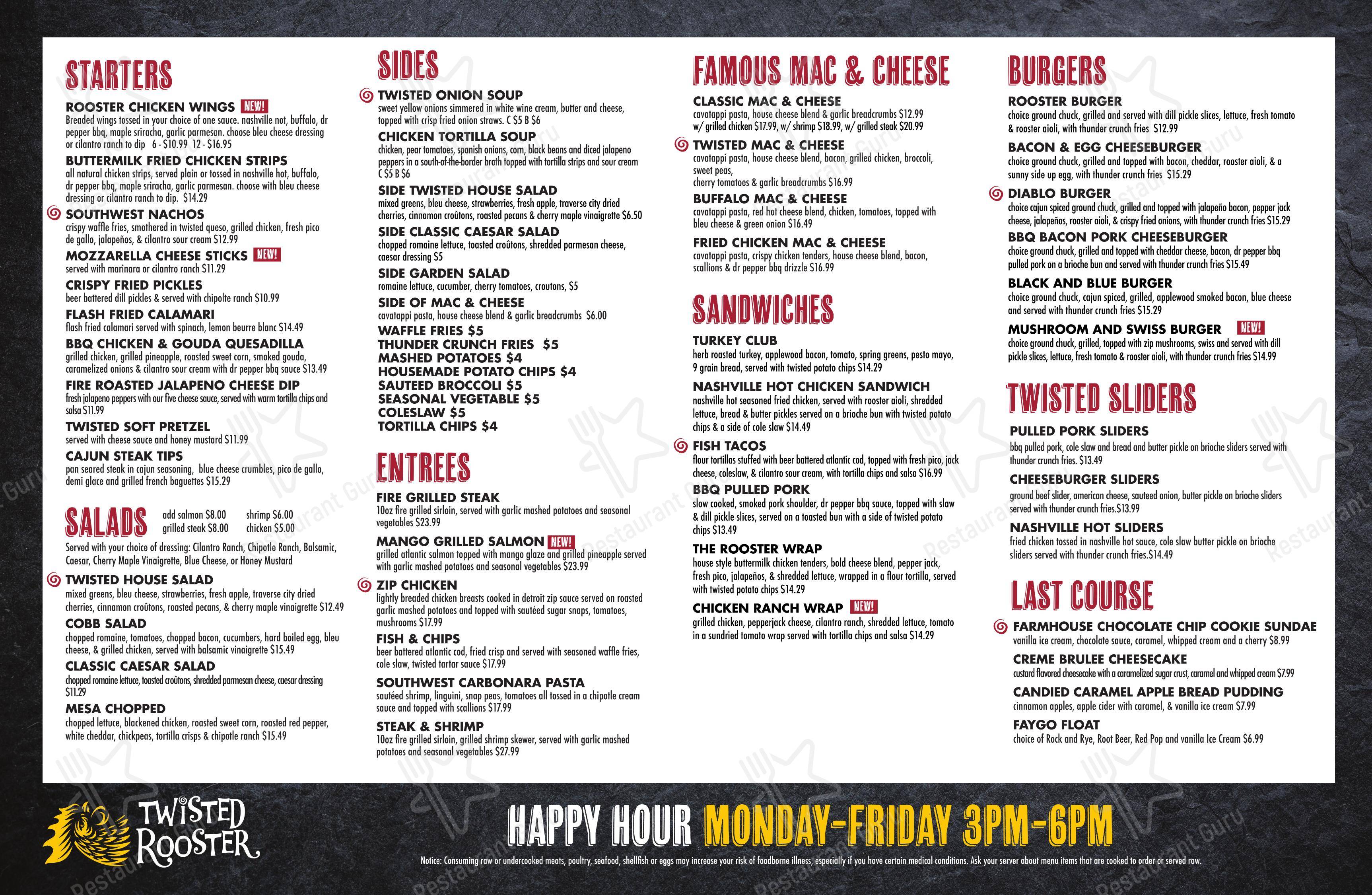 Menu at Twisted Rooster Bar & Grill Belleville, Belleville