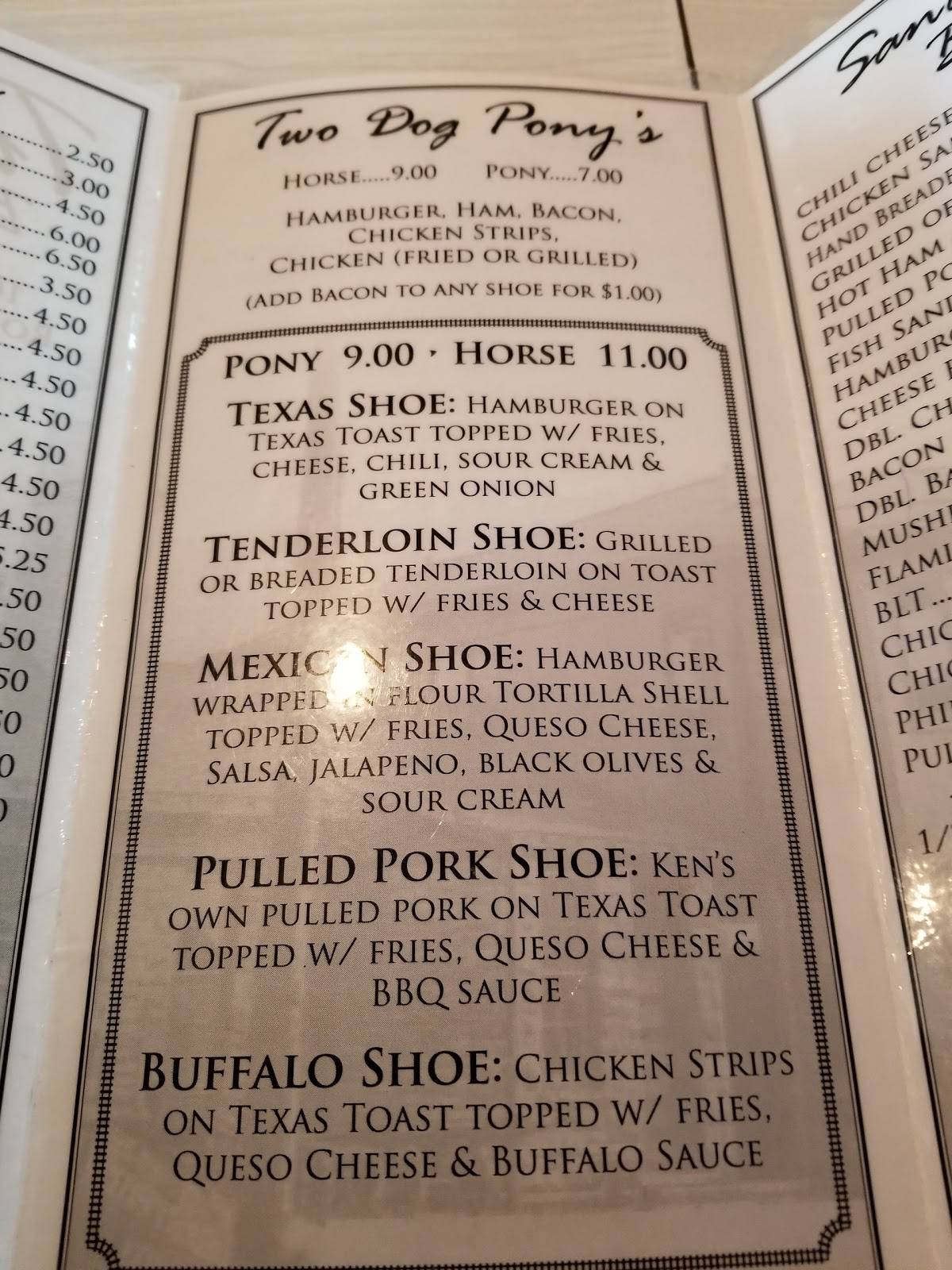 Menu at Two Dog Bar & Grill, Roodhouse, 104 S State St