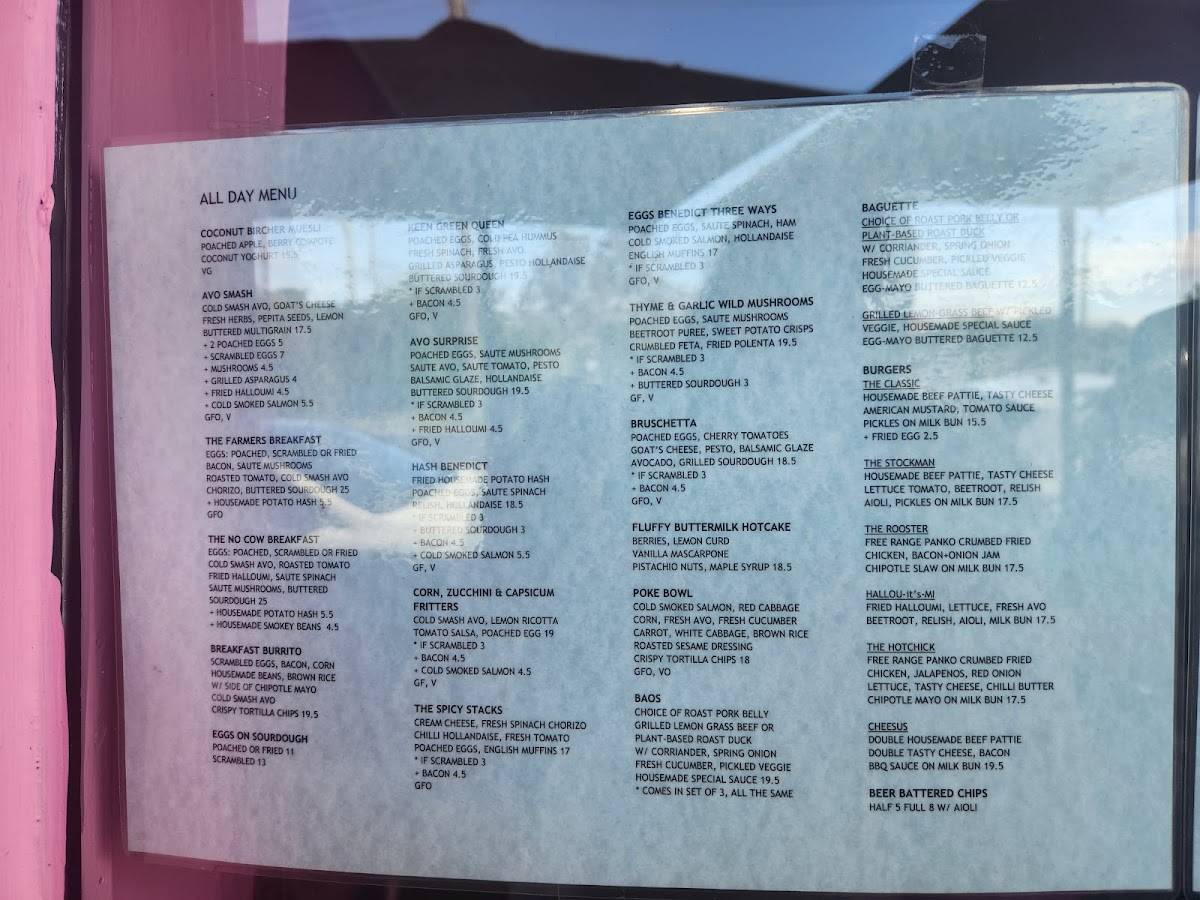 Menu at Two Farm Girls cafe, Aspendale