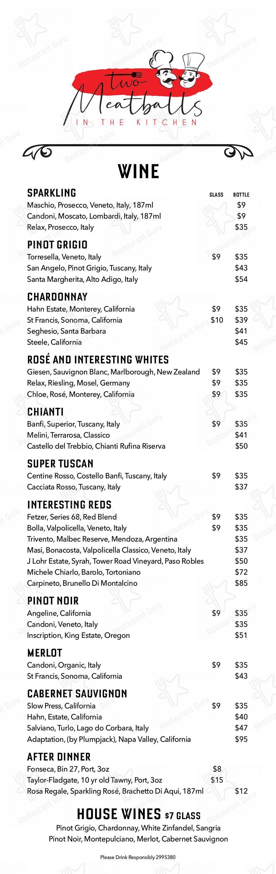 Menu at Two Meatballs in the Kitchen - Cape Coral restaurant, Cape Coral