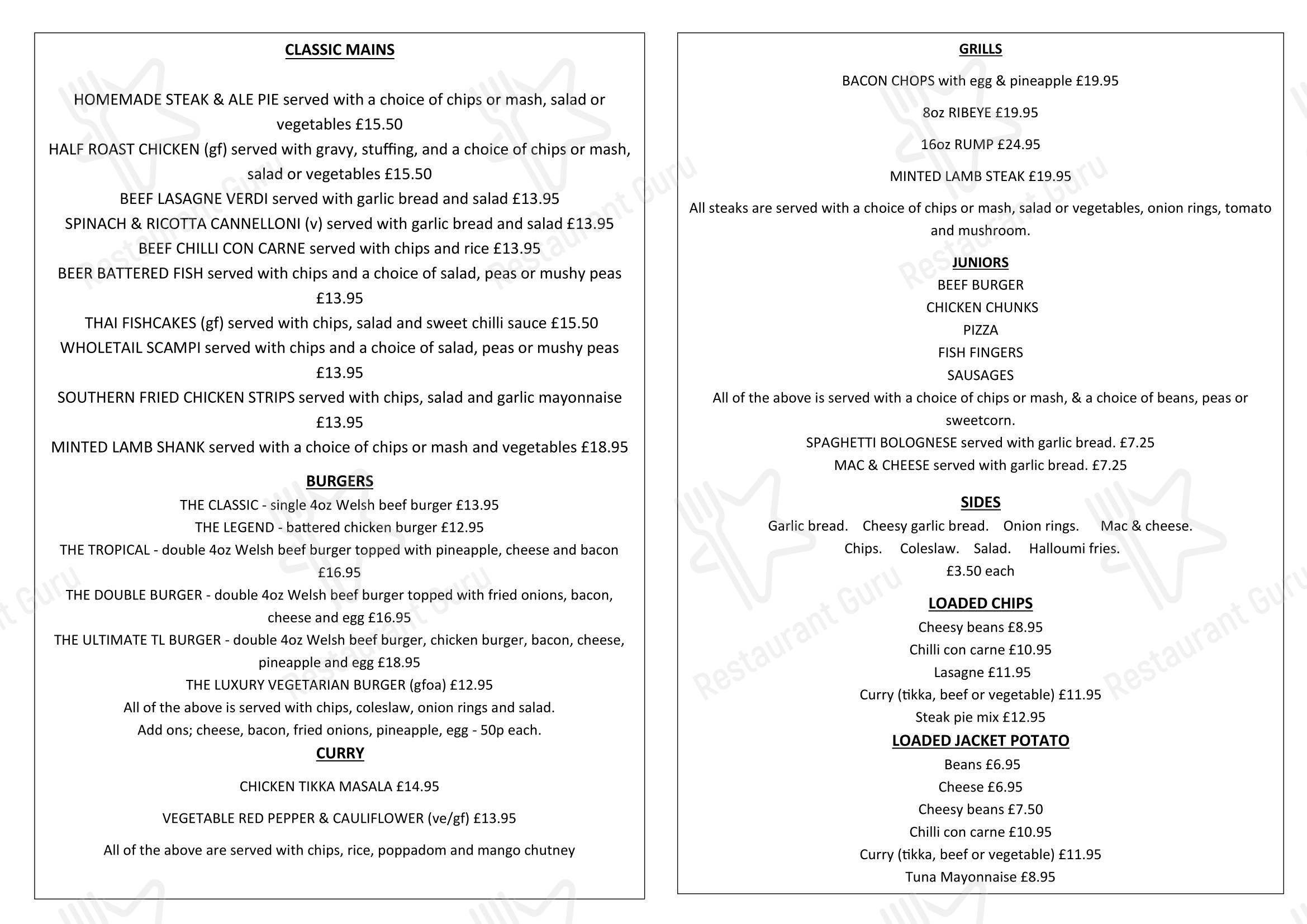 Menu at Tyddyn Llwyn Hotel & Bar, Porthmadog