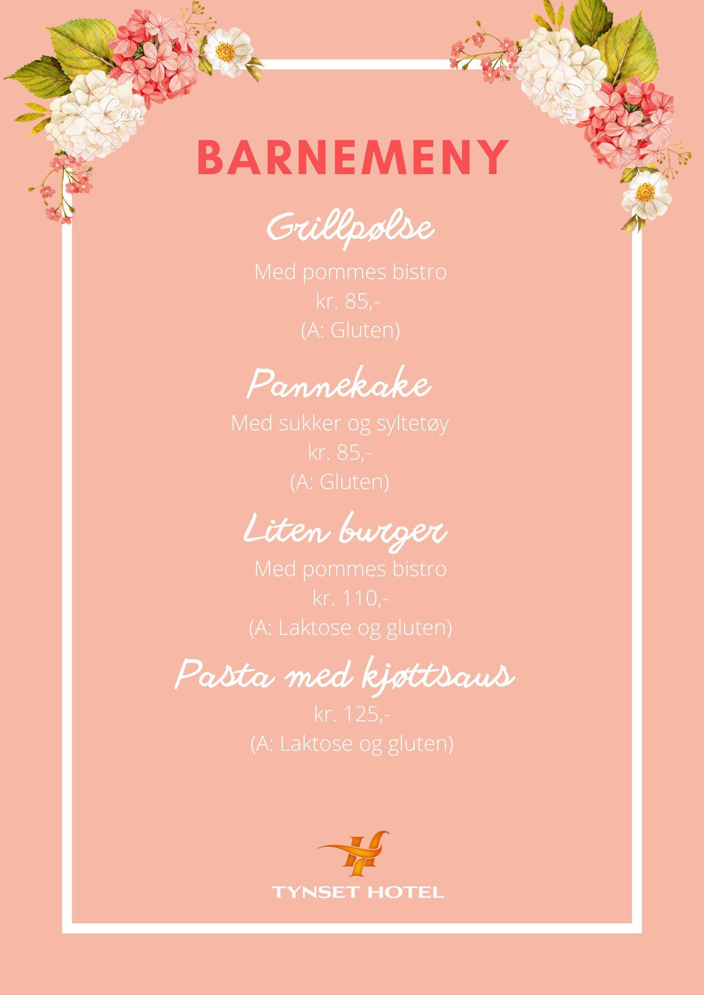 Menu at Tynset Hotel AS, Tynset