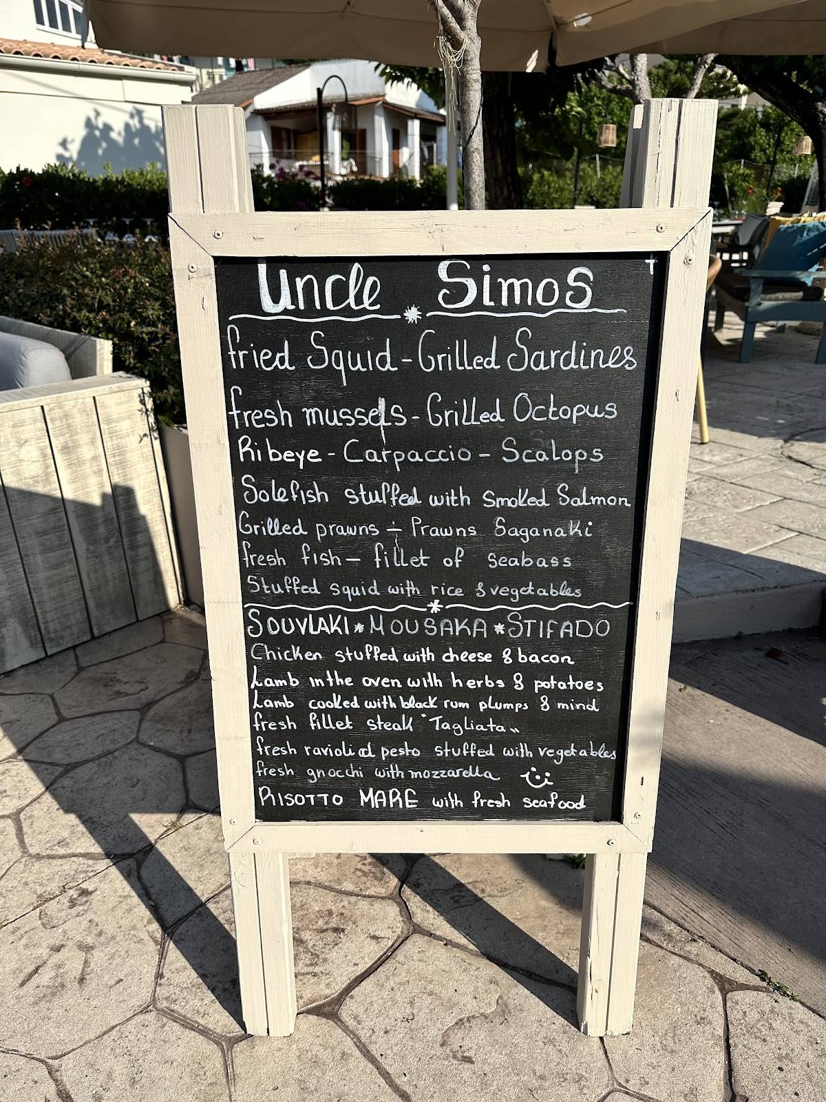 Menu at UNCLE SIMOS, Kassiopi