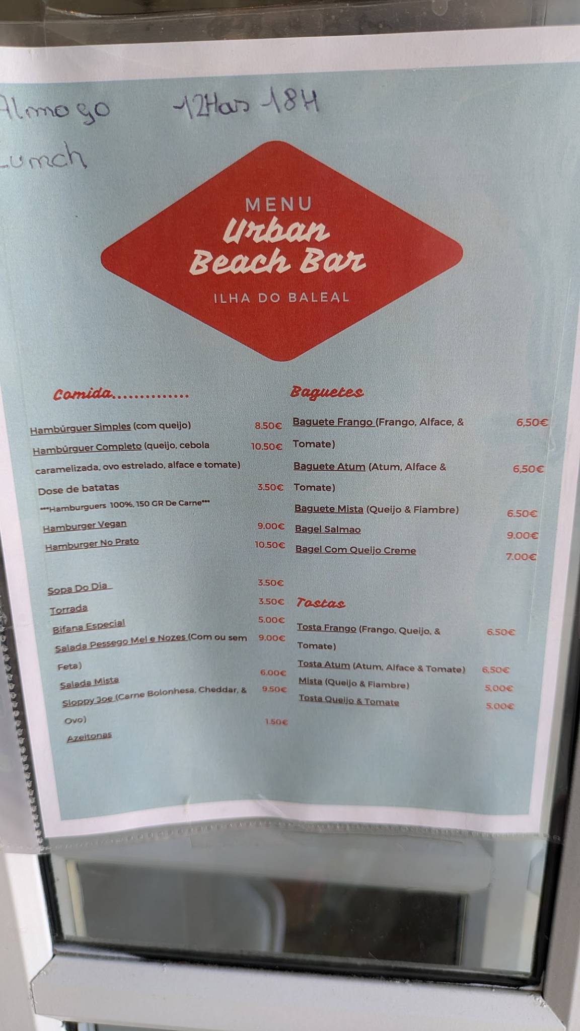 Menu em URBAN BEACH BAR, Ferrel