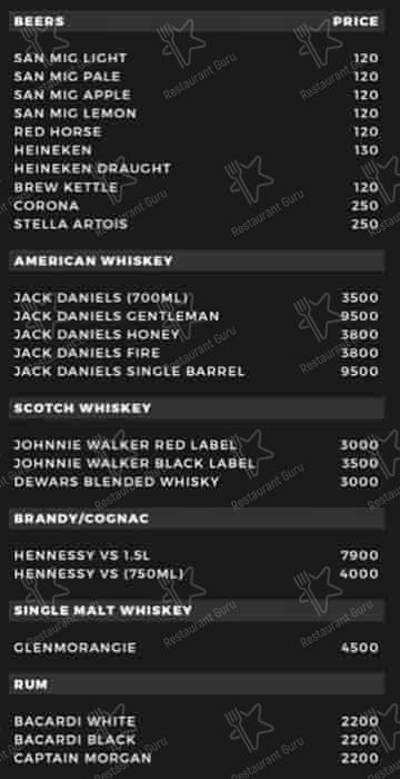 Menu at URBN QC club, Quezon City, 62 Timog Ave