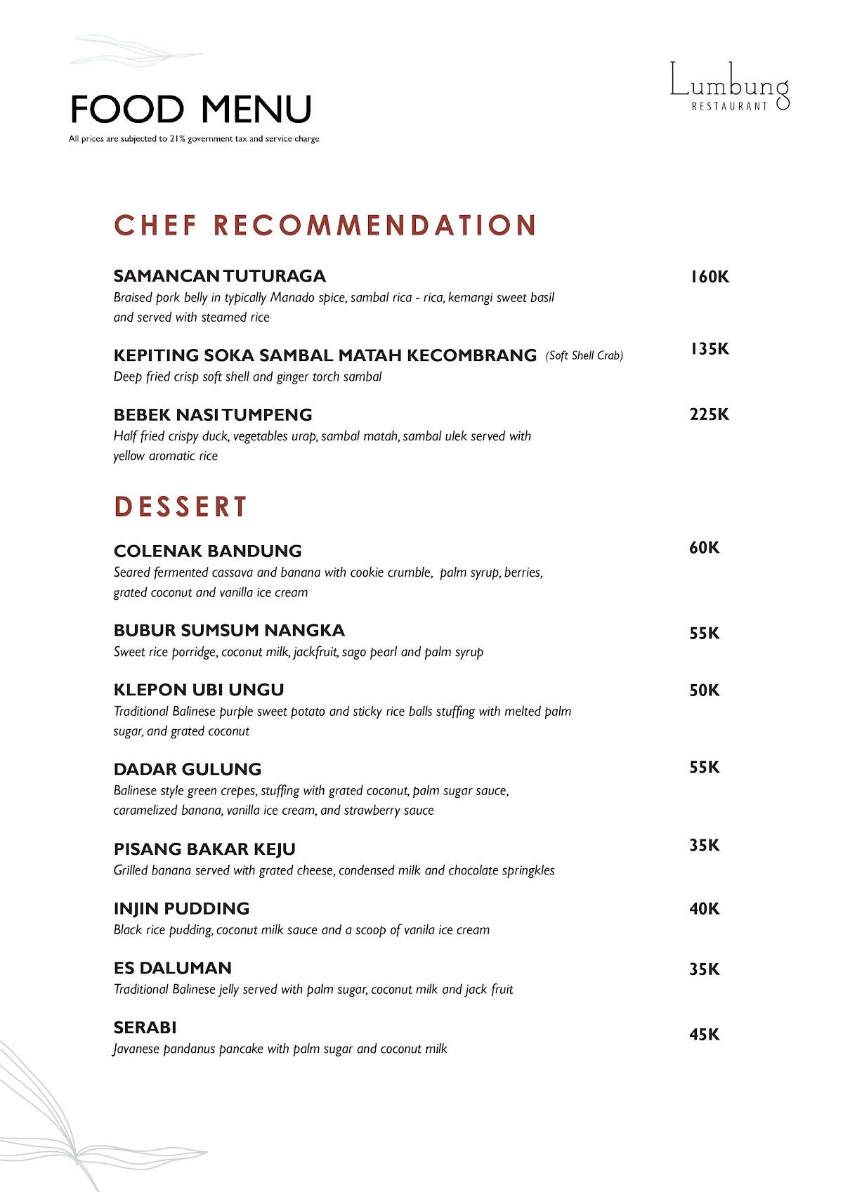Menu at Lumbung Restaurant, Petulu, Lumbung Restaurant