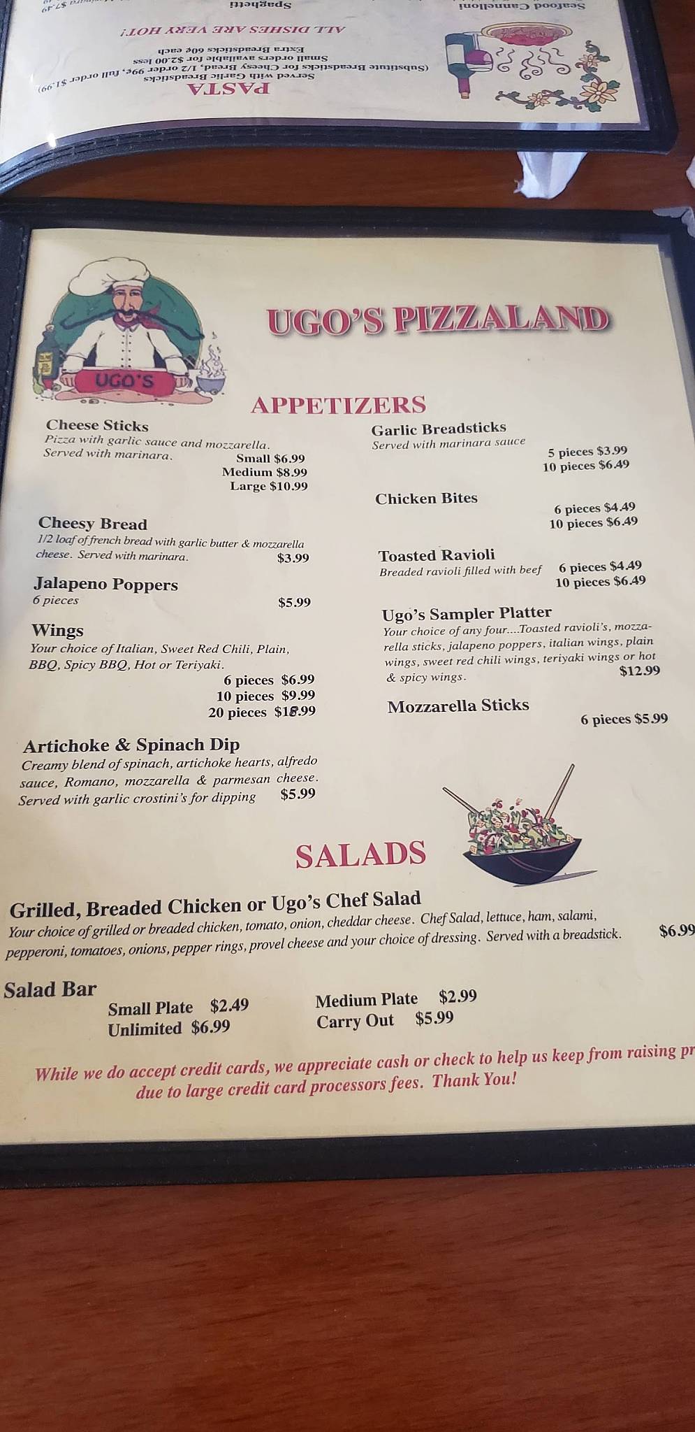 Menu at Ugo's Pizzaland pizzeria, Bevier