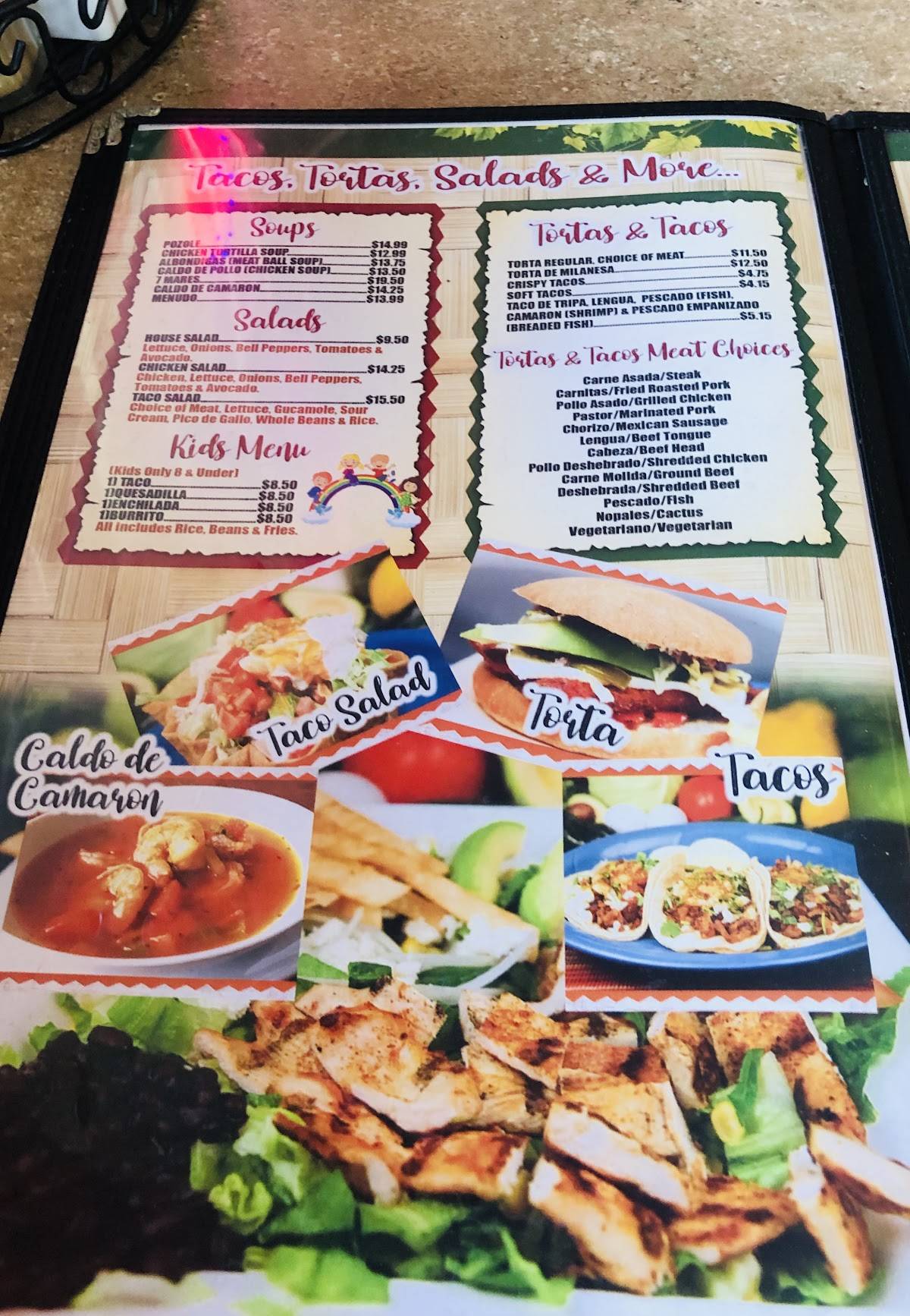 Menu at El Molcajete restaurant, Ukiah
