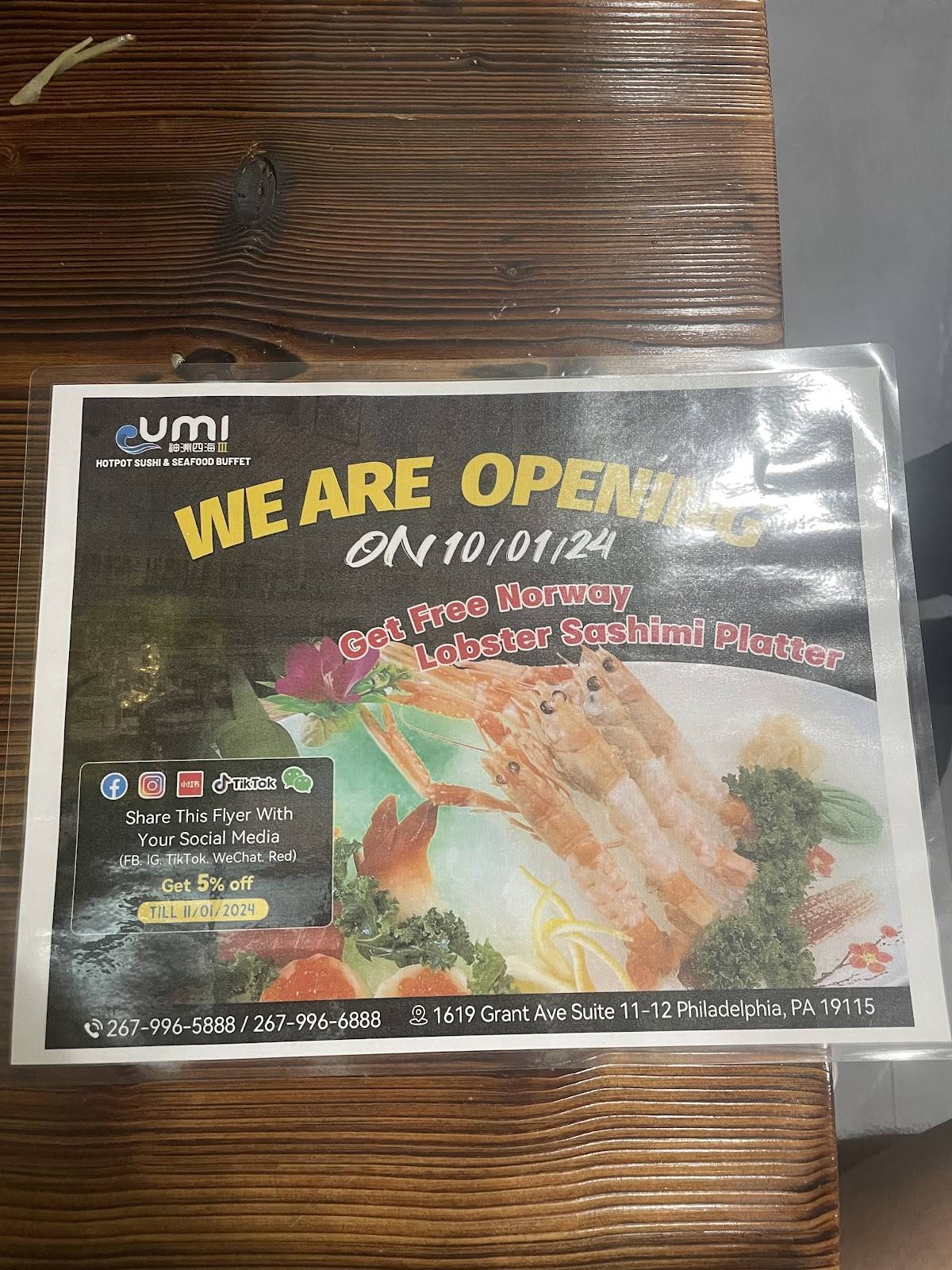 Menu at Umi Hot Pot Sushi & Seafood Buffet restaurant, Philadelphia