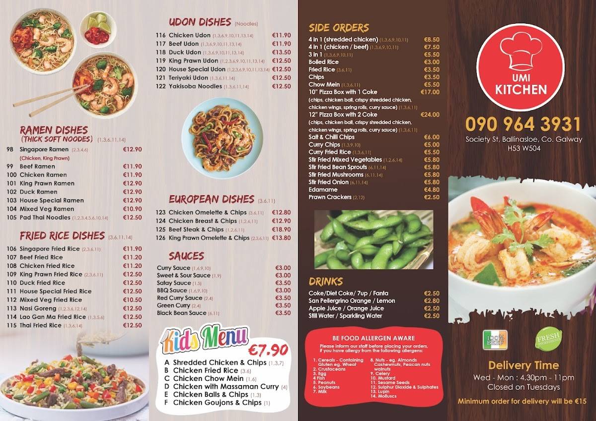 Menu at Umi Kitchen - Ballinasloe restaurant, Ballinasloe