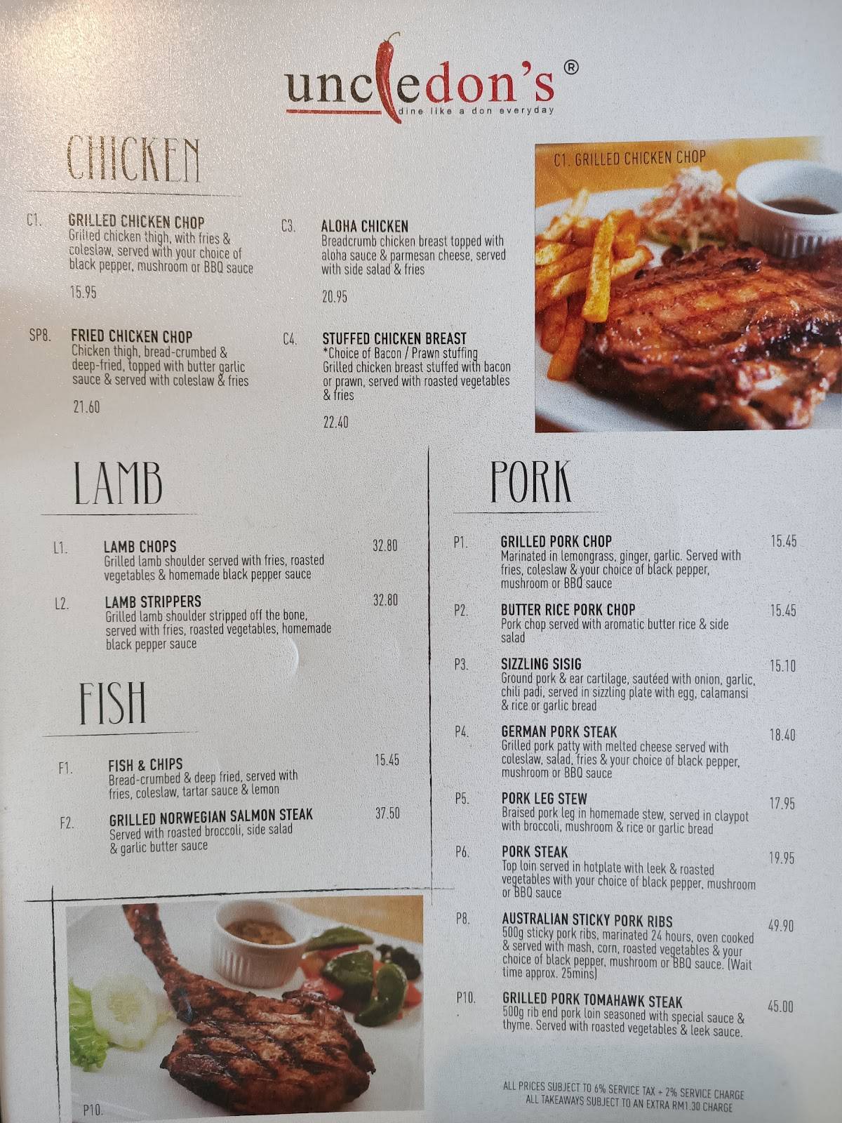 Menu at Uncle Don's (USJ Taipan) restaurant, Subang Jaya, 55a