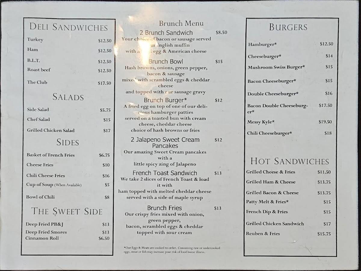 Menu at Uncle Rusty's Diner restaurant, Spokane