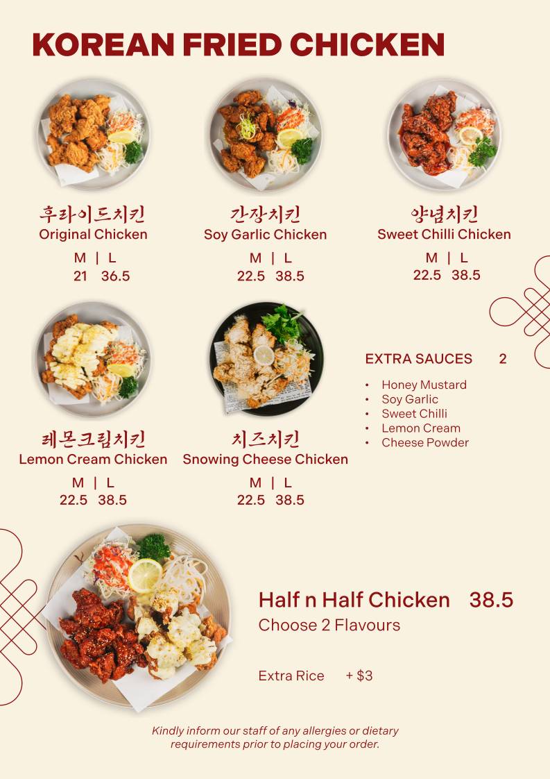 Menu at Uncle Yoon Korean restaurant, Melbourne