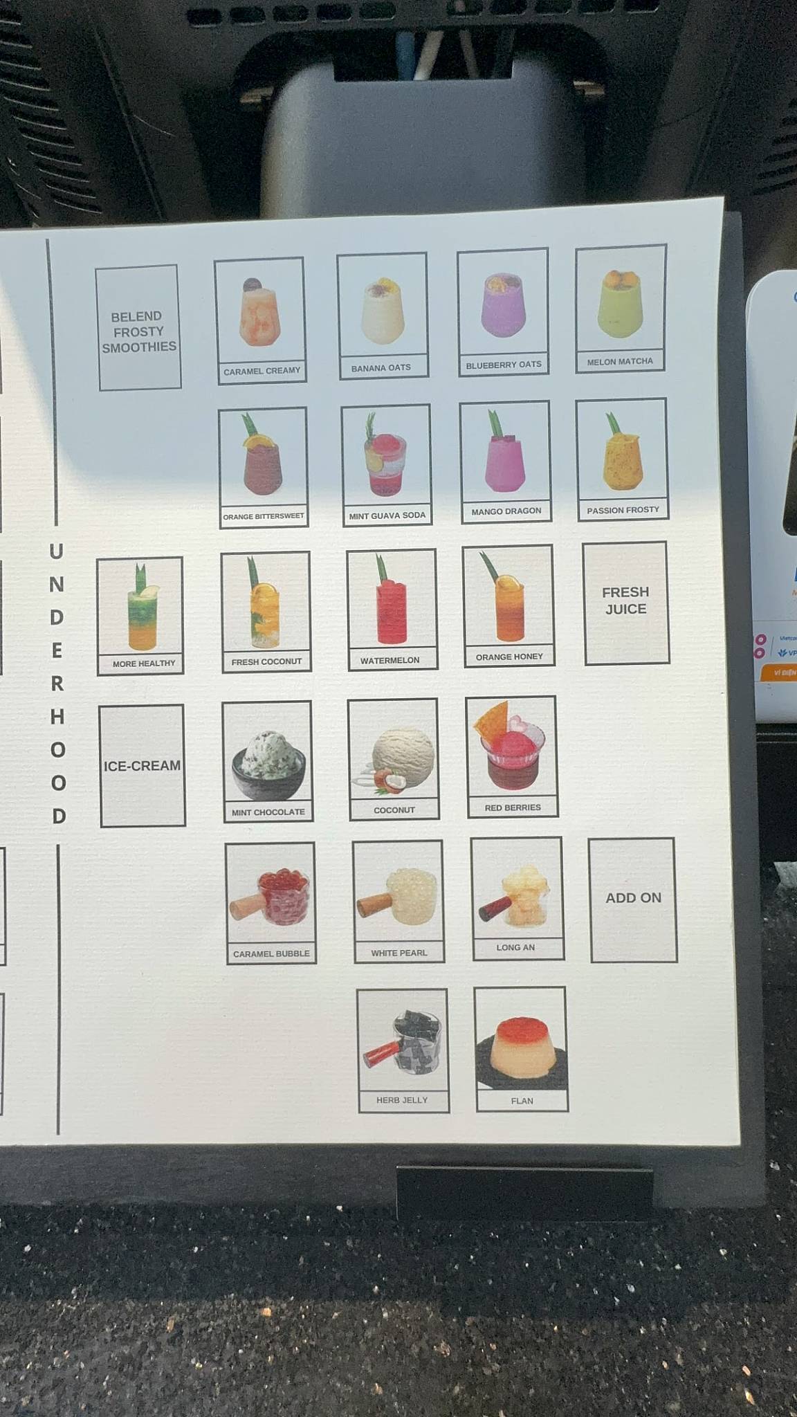 Menu at Underhood Kafe, Ho Chi Minh City
