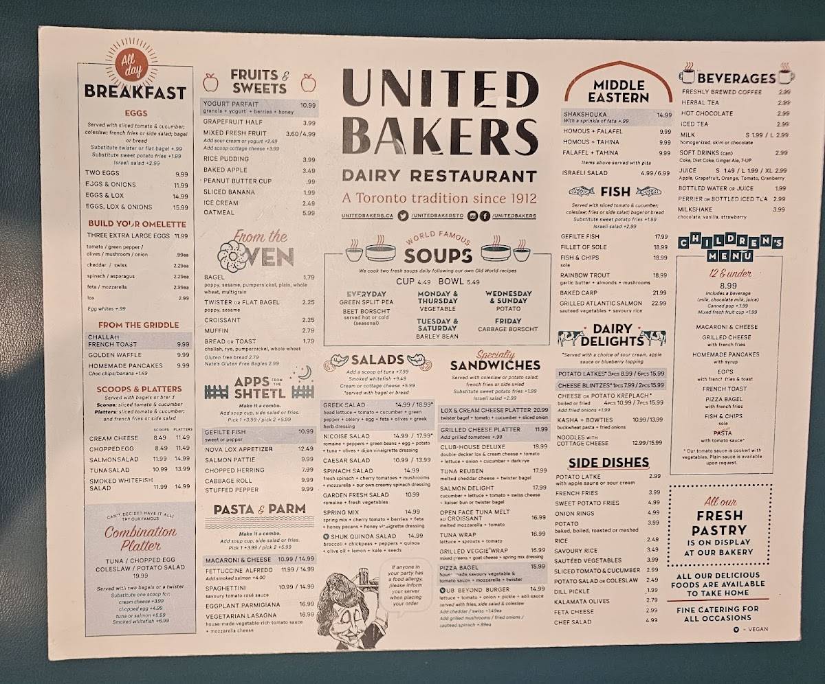 Menu at United Bakers Dairy Restaurant, Toronto