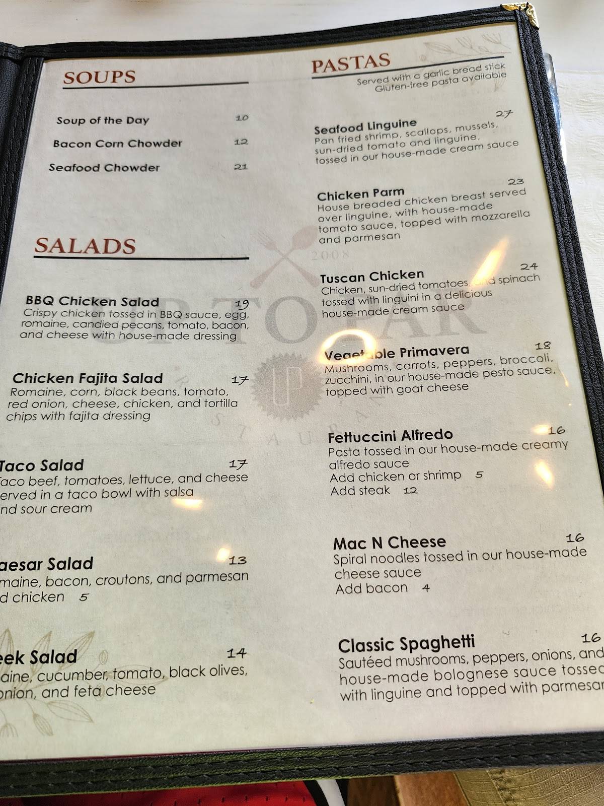 Menu at Up to Par pub & bar, Norton