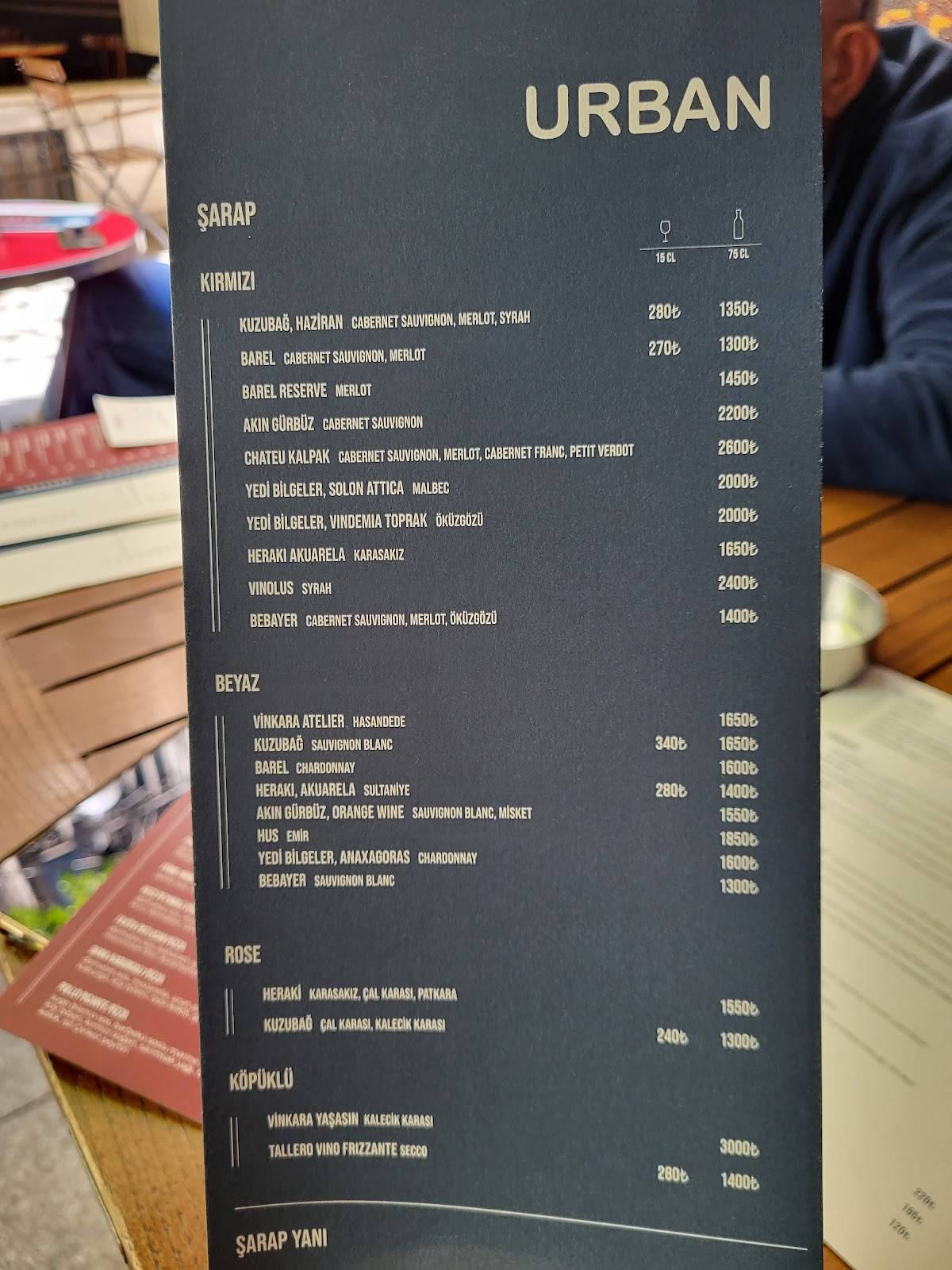 Menu at Urban Cafe, Istanbul, Galatasaray Kartal sok No:6/A