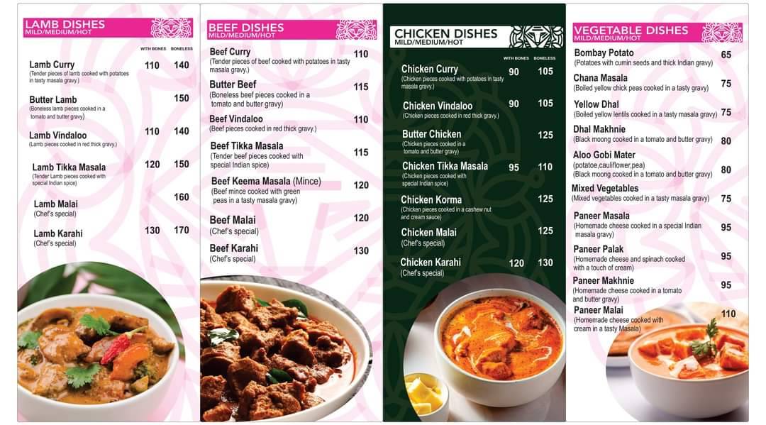 Menu at Urban Roti restaurant, South Africa