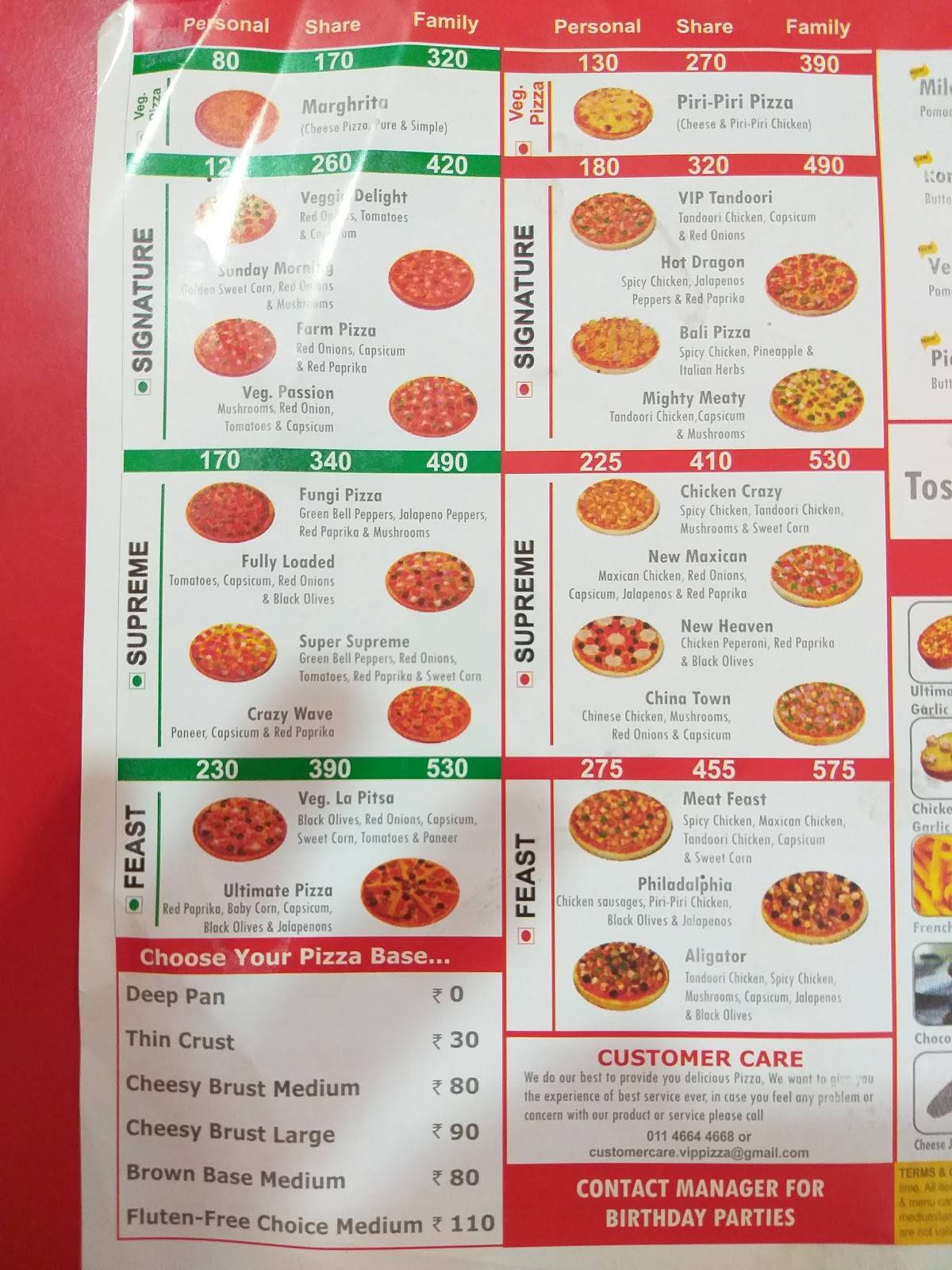 Menu at VIP Pizza, Barnala