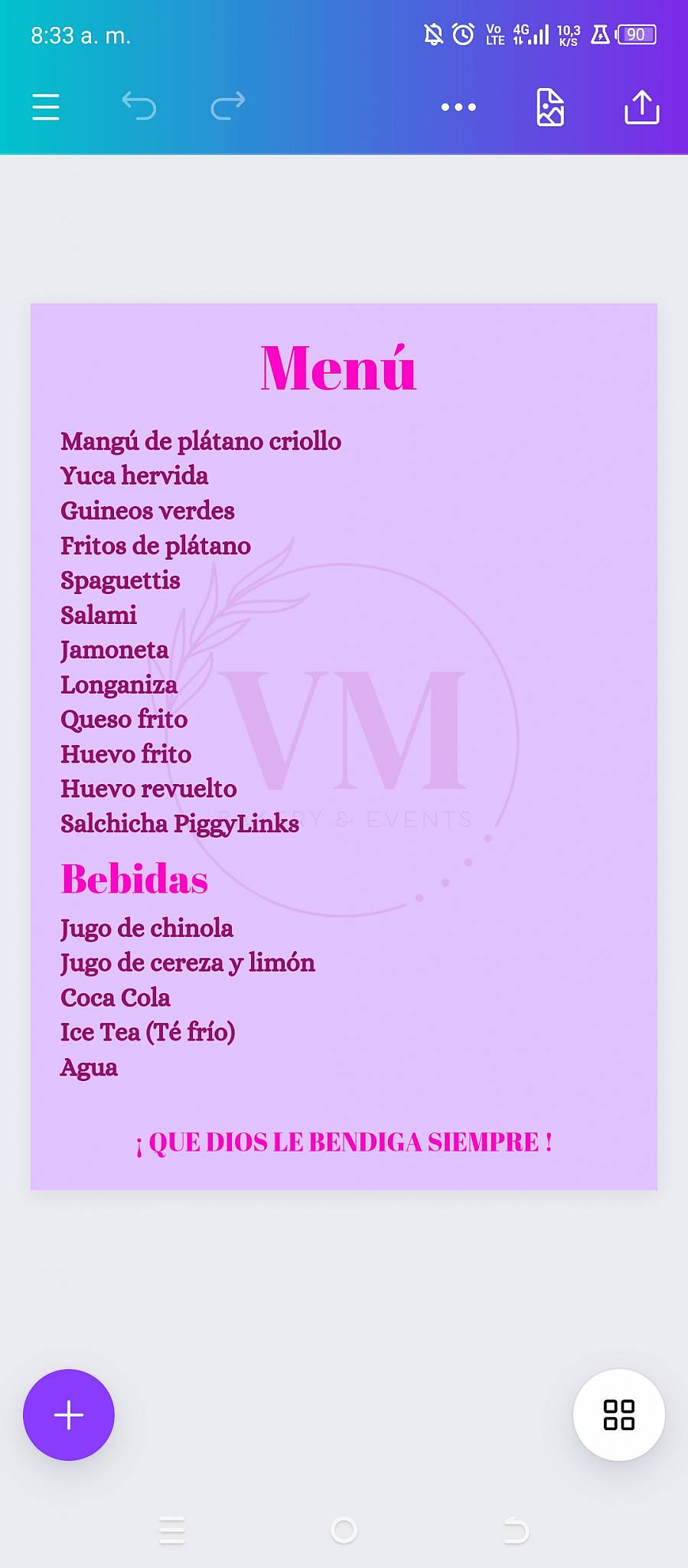 Menu at VM FOOD AND BAKERY, Santo Domingo