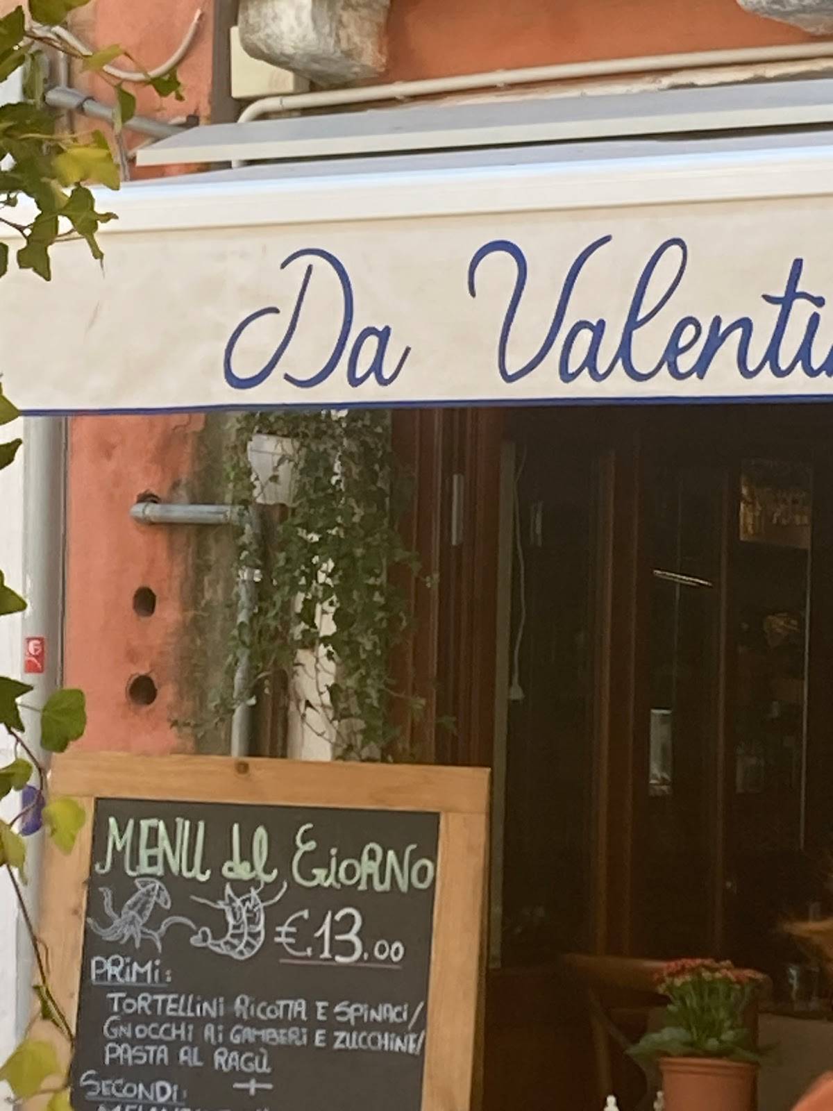Menu at Valentino restaurant, Venice