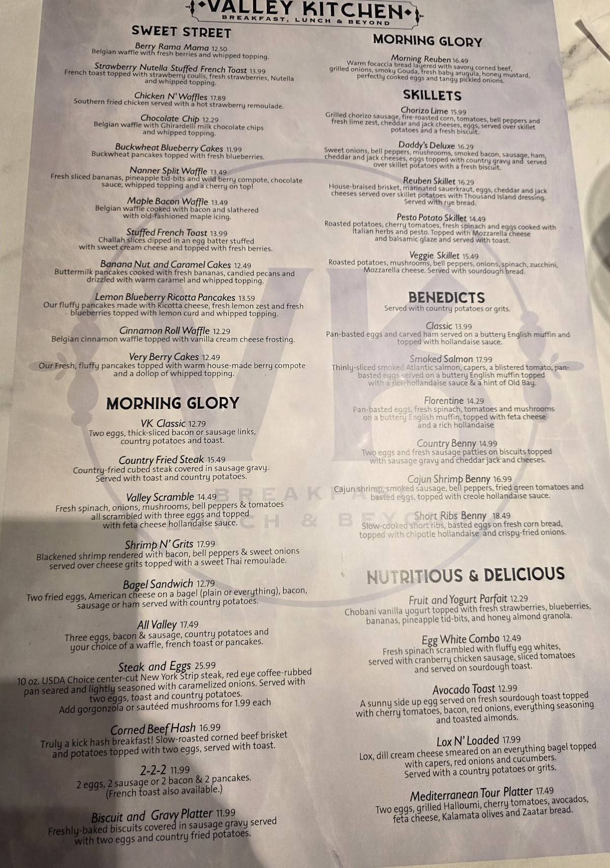 Menu at Valley Kitchen Boardman restaurant, Boardman