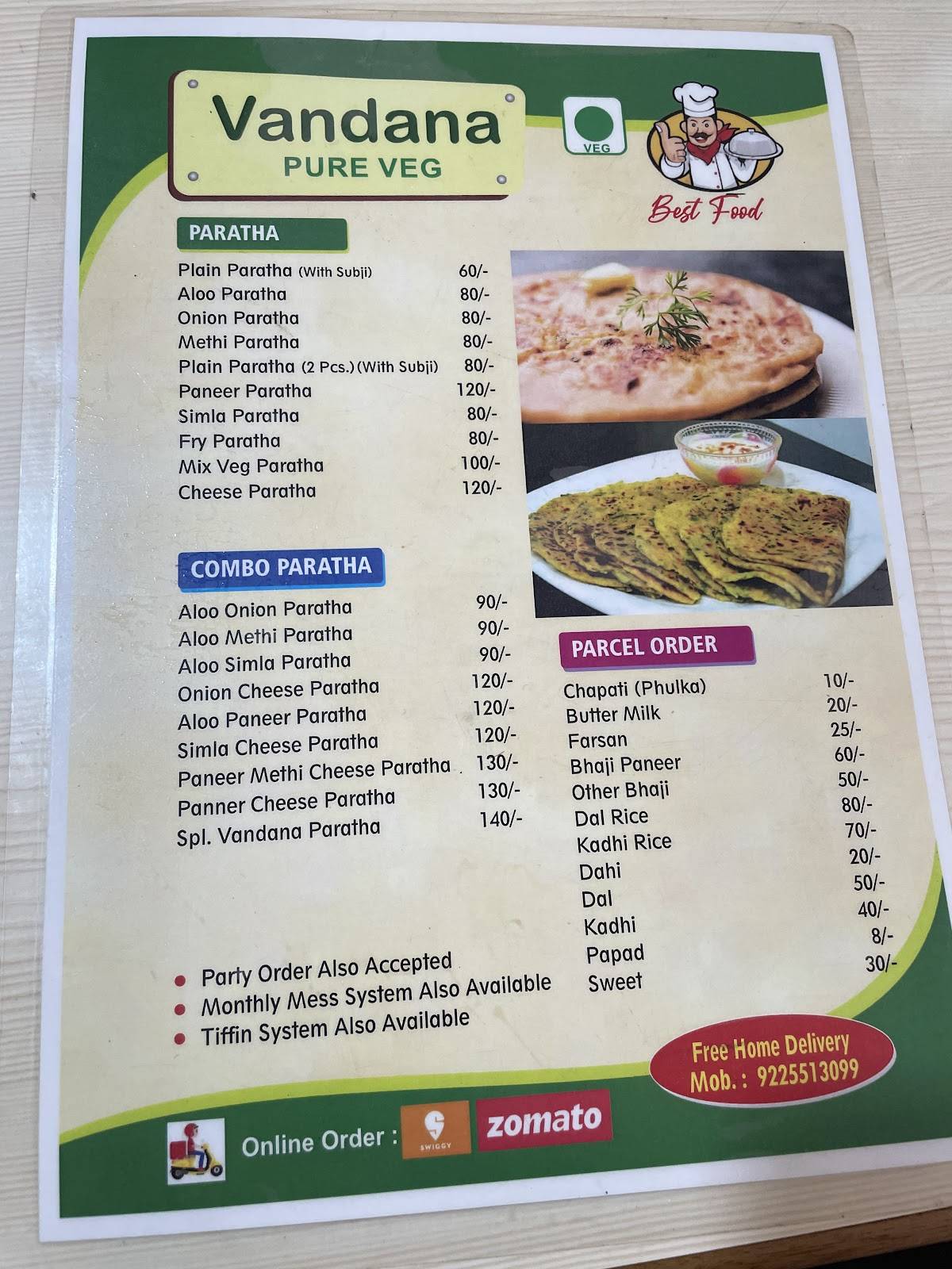 Menu at Vandana Pure Veg Hotel, Pune