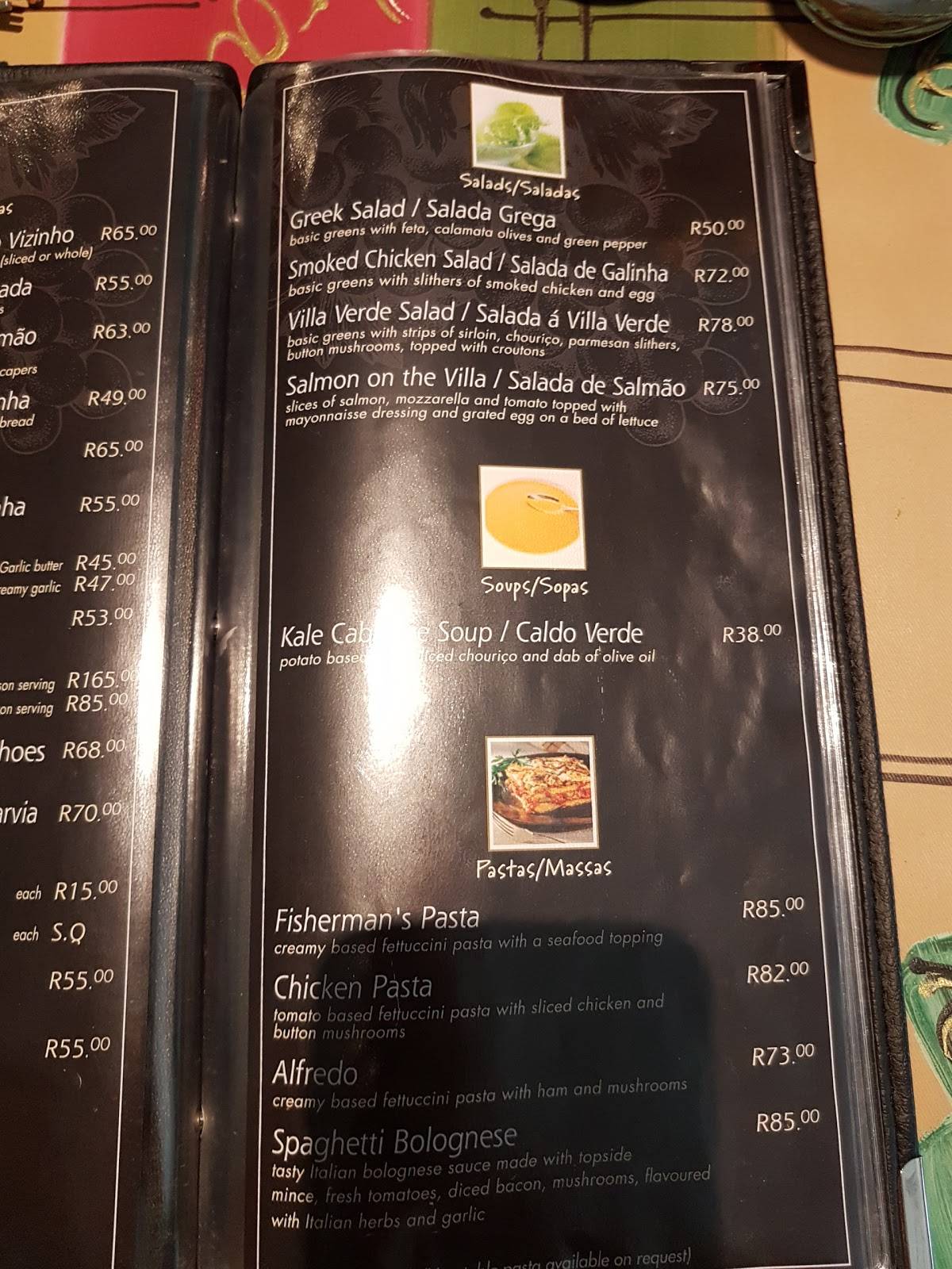Menu at Villa Verde restaurant, Vanderbijlpark