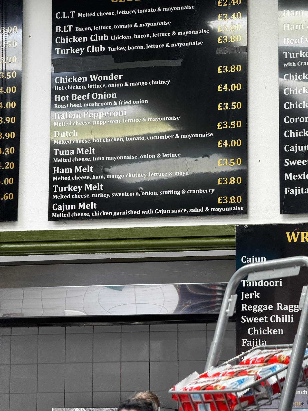 Menu at Vanilla Fudge Sandwich Shop fast food, Manchester, 61 Bridge St