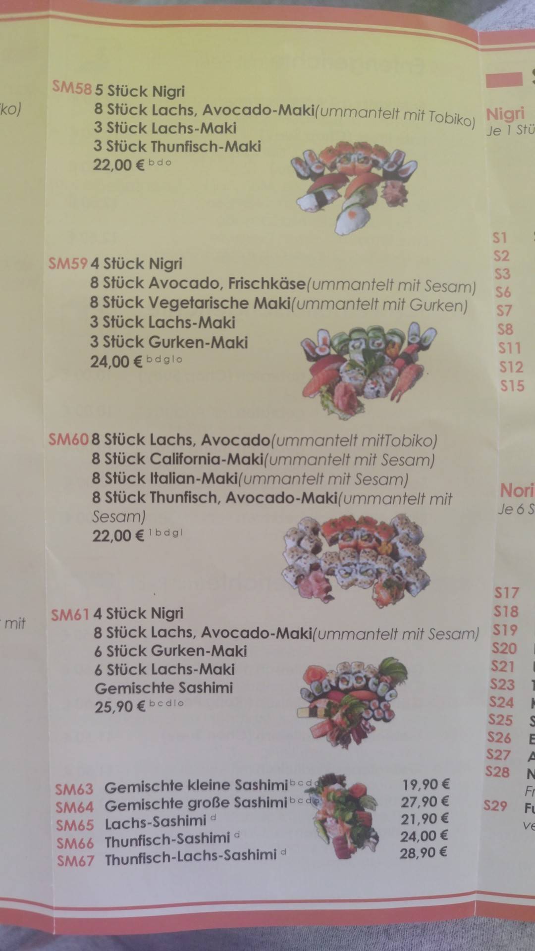 Carta del restaurante Vanity, Munich