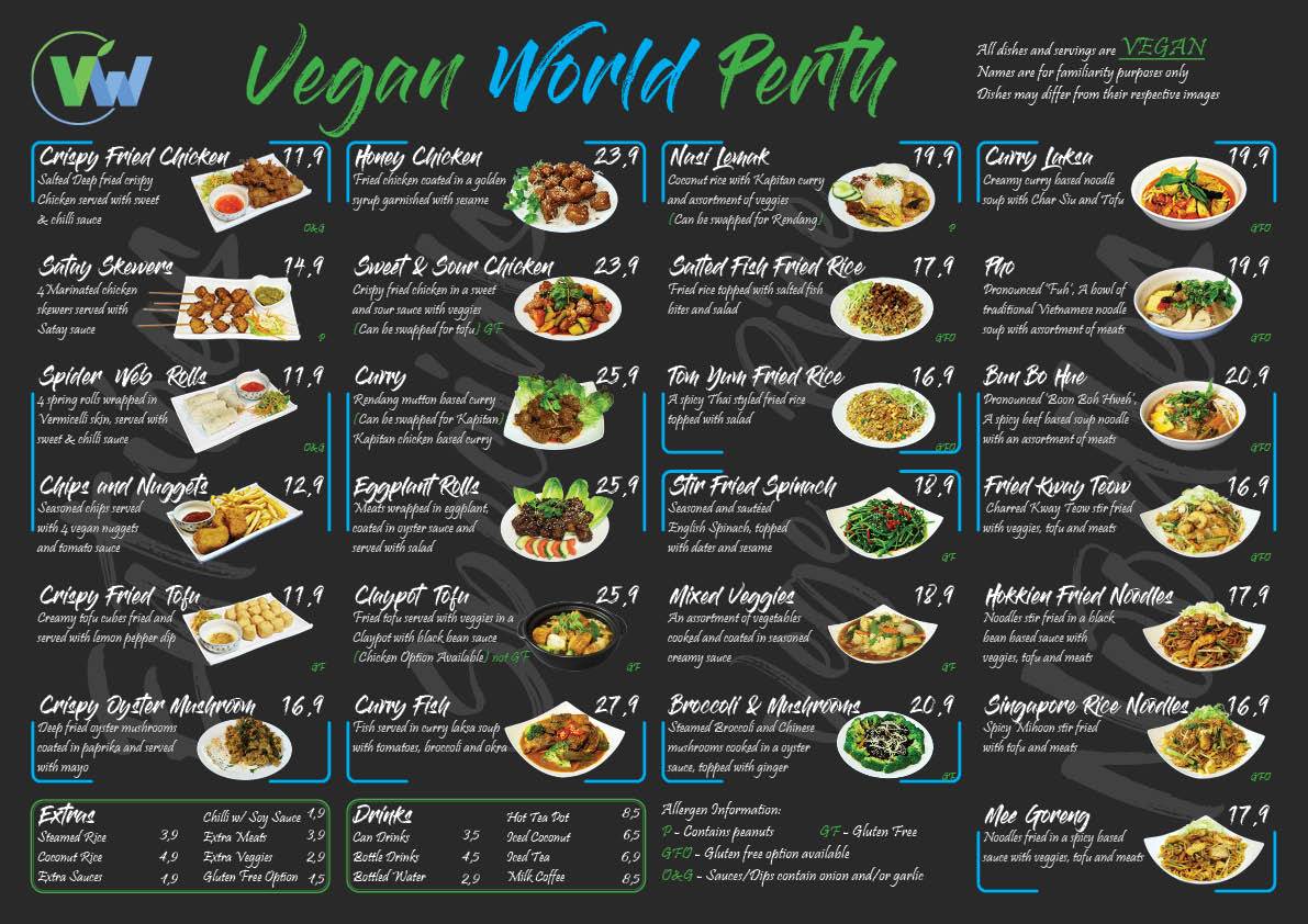 Menu at Vegan World Perth restaurant, Northbridge