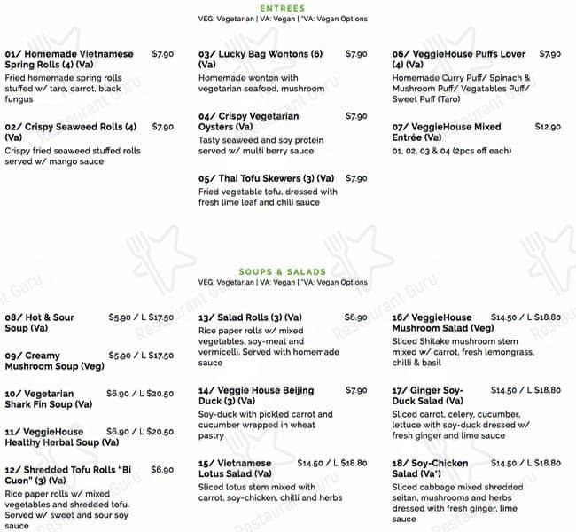 Menu at Veggie House Vegan & Vegetarian Restaurant, Canley Vale