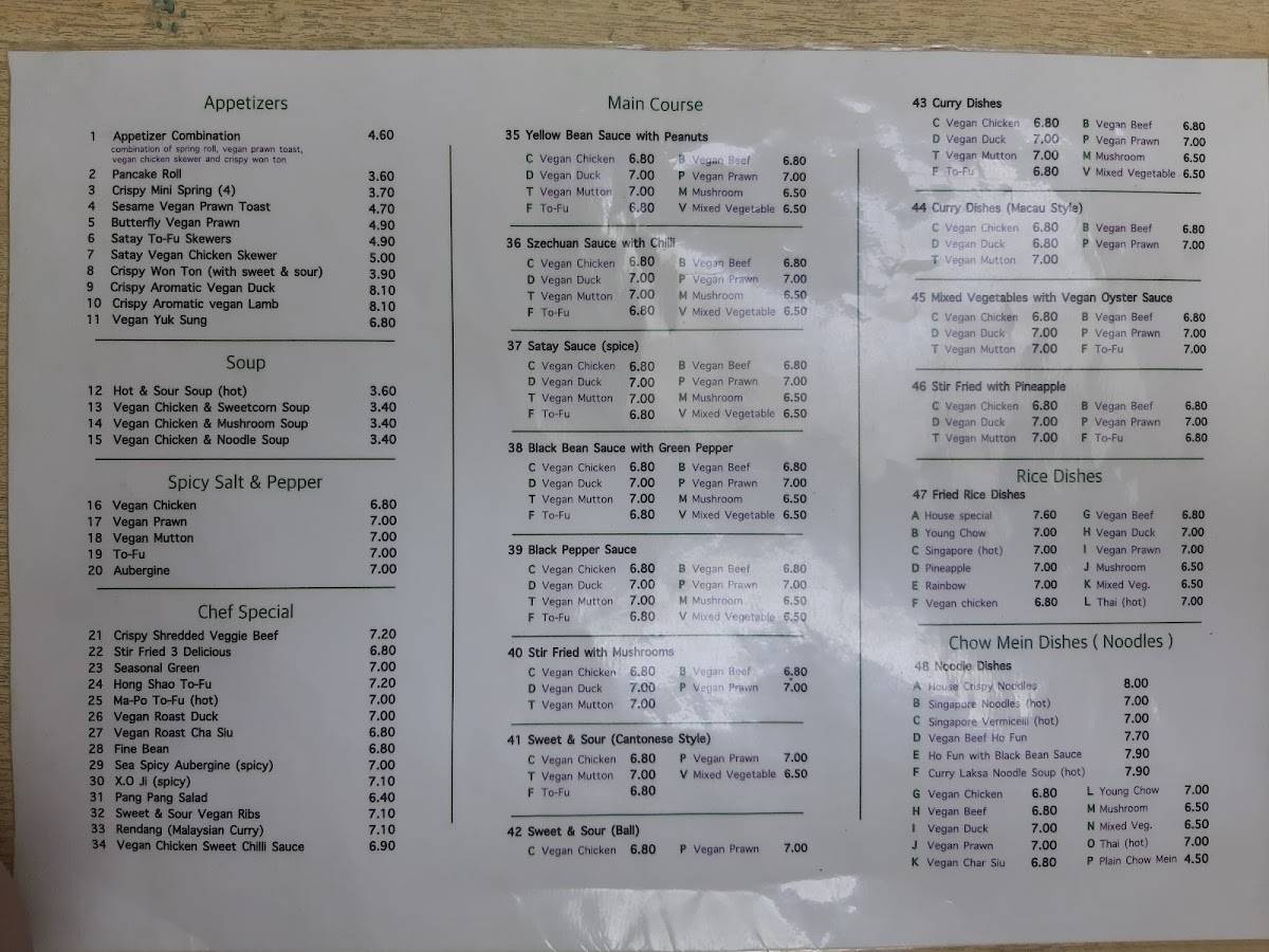Menu at Veggie World restaurant, Milton Keynes