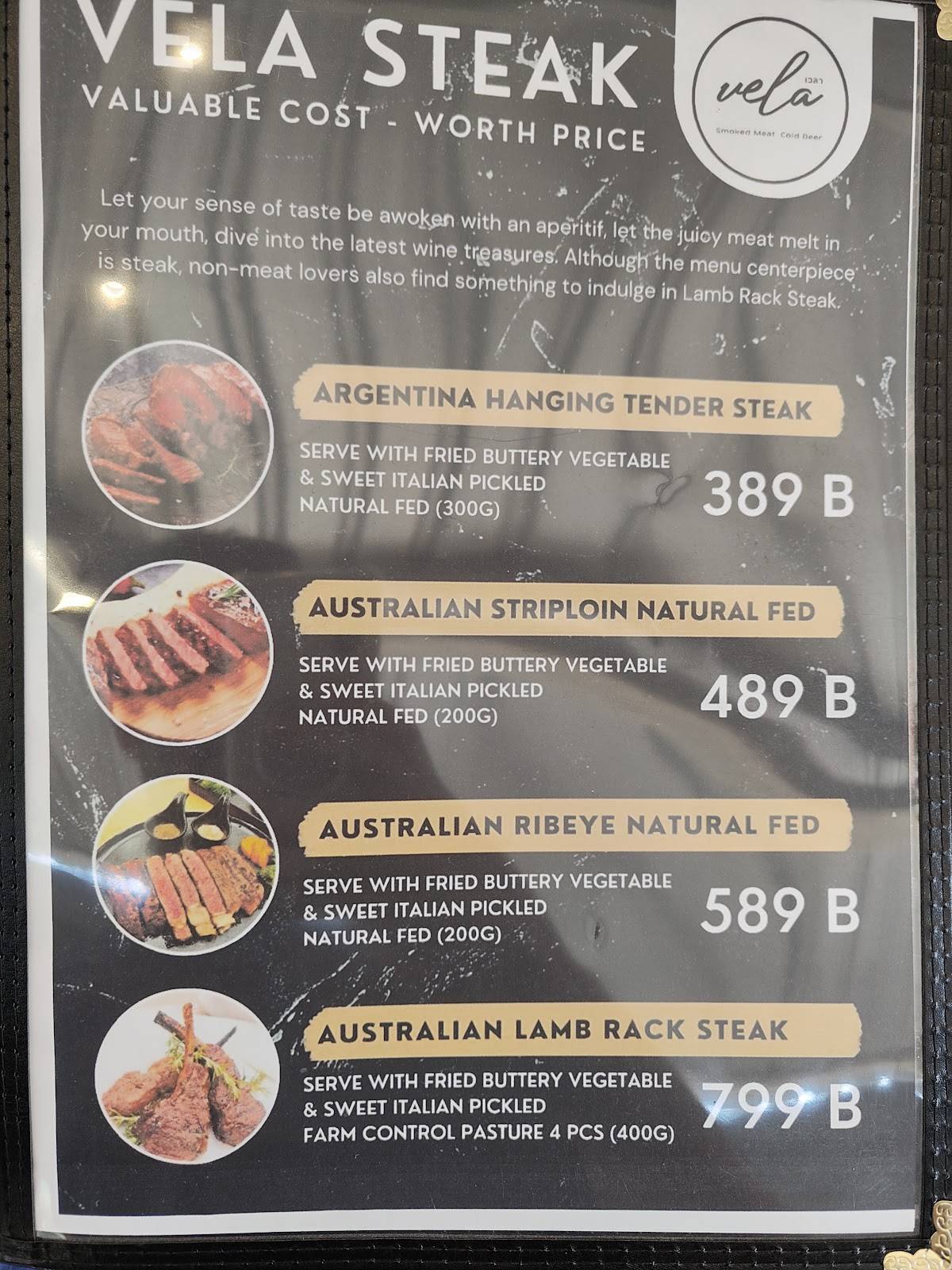 Menu at ร้าน Vela Low & Slow Cooked restaurant, Bangkok
