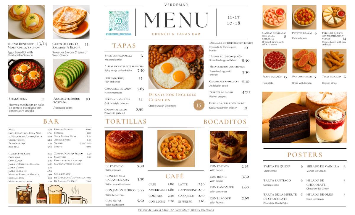 Menu at VERDEMAR - BRUNCH & TAPAS restaurant, Barcelona