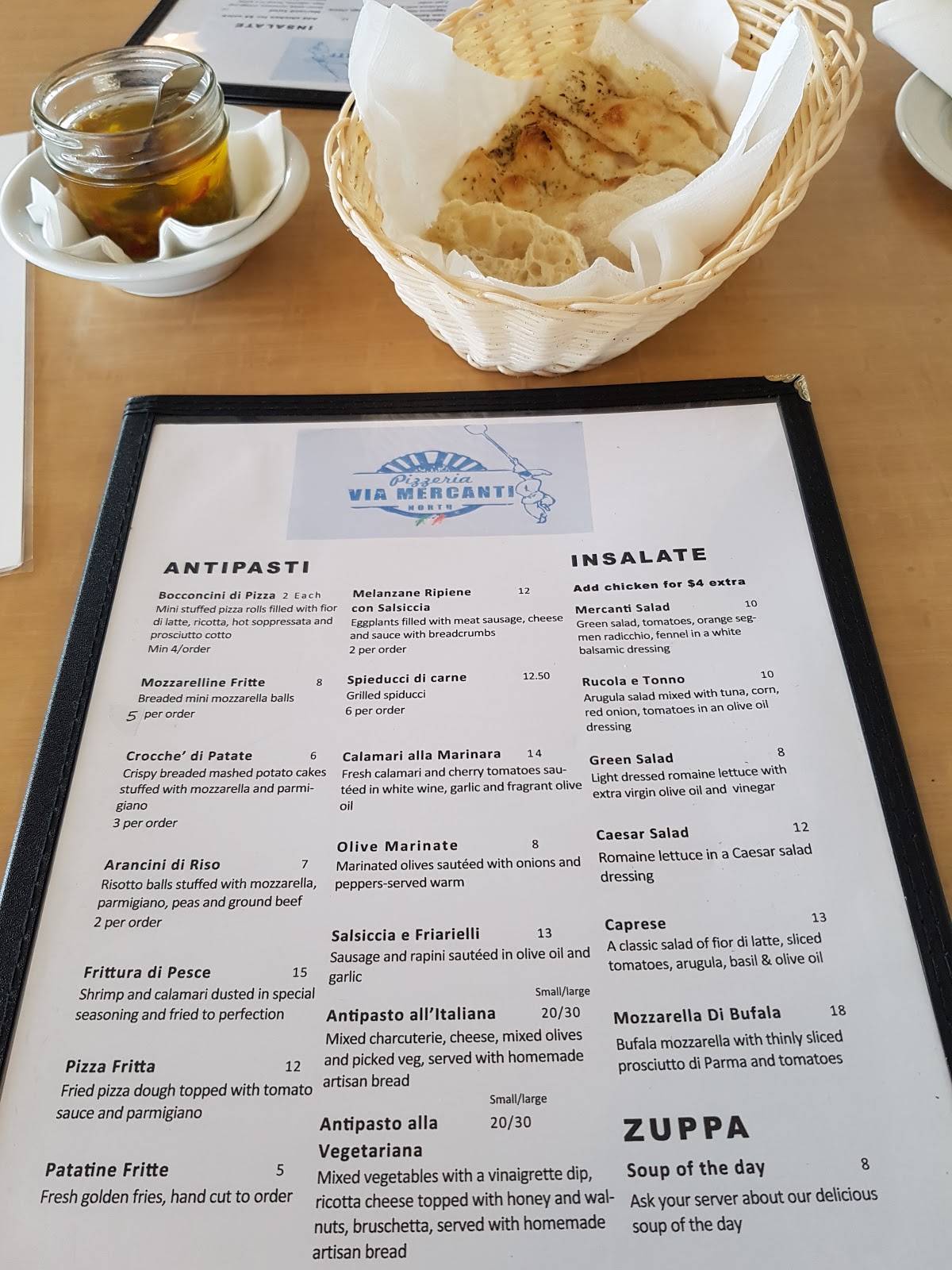 Menu at Via Mercanti North pizzeria, Vaughan