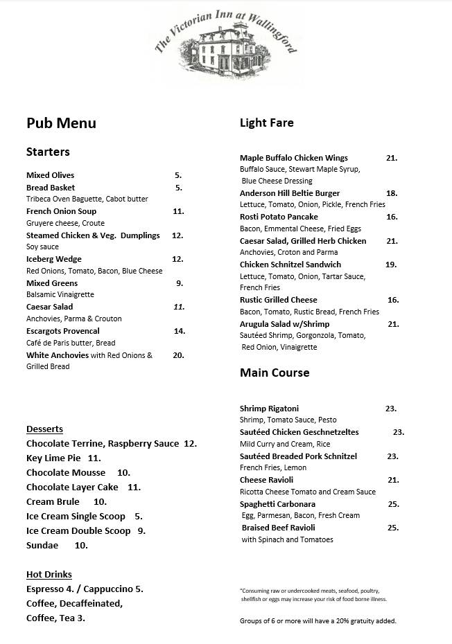 Menu at Victorian Inn At Wallingford pub & bar, Wallingford