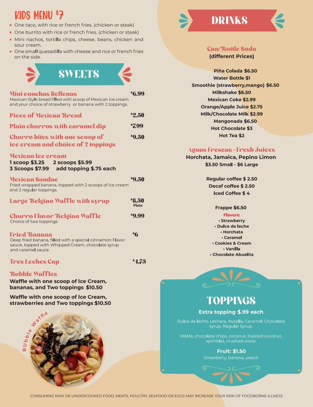 Menu at Vida Cafe brunch & tacos, Leesport