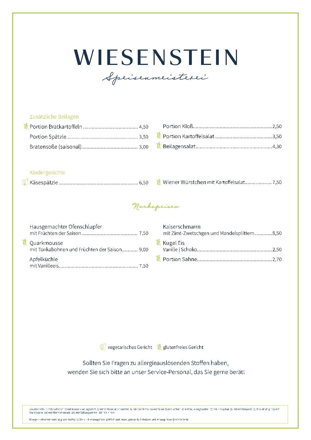 Speisekarte von Viktoria-Luise · Wiesenstein restaurant, Berlin ...