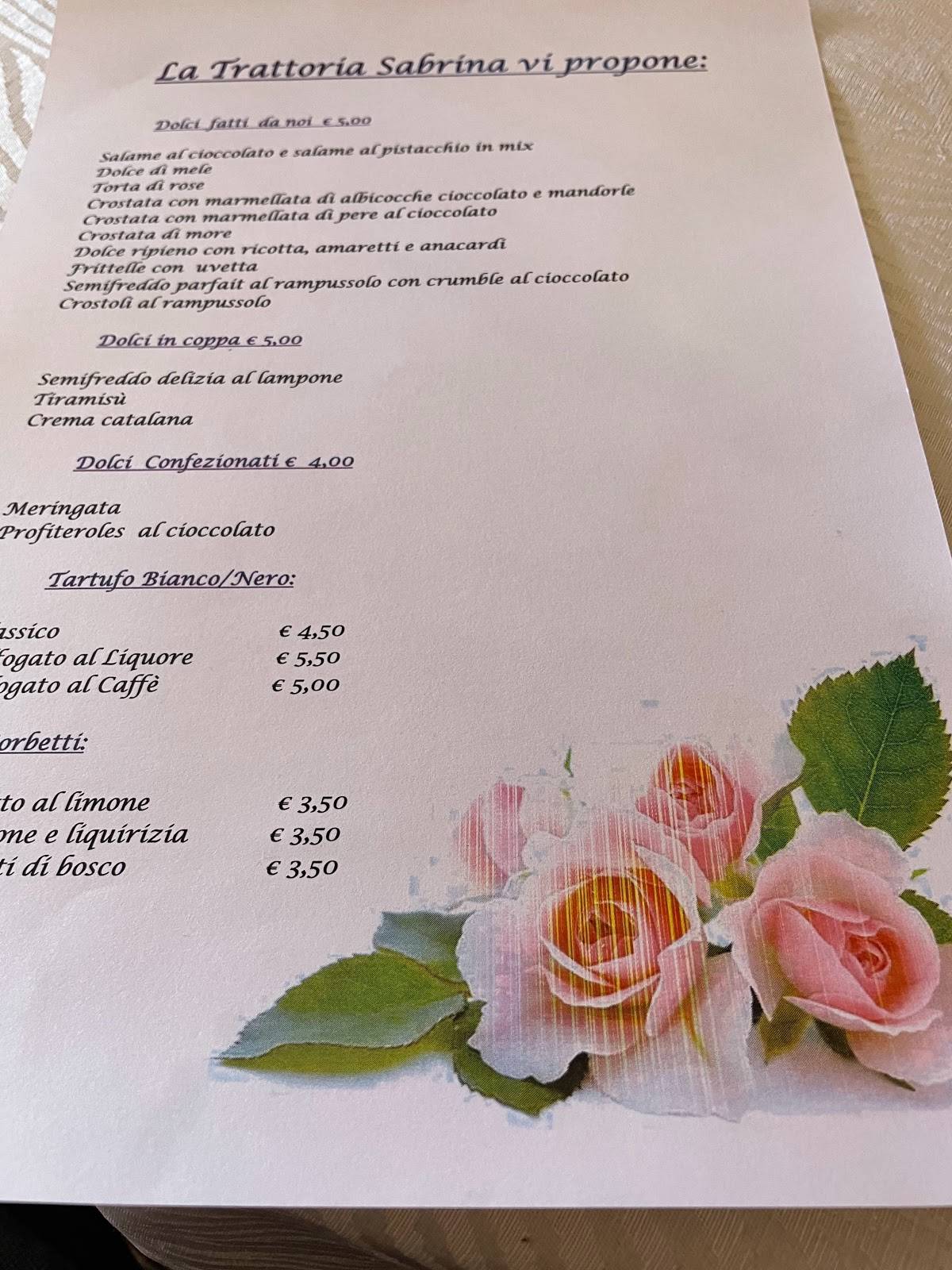 Menu at Trattoria Sabrina di Faggionato Cristian restaurant, Villaga