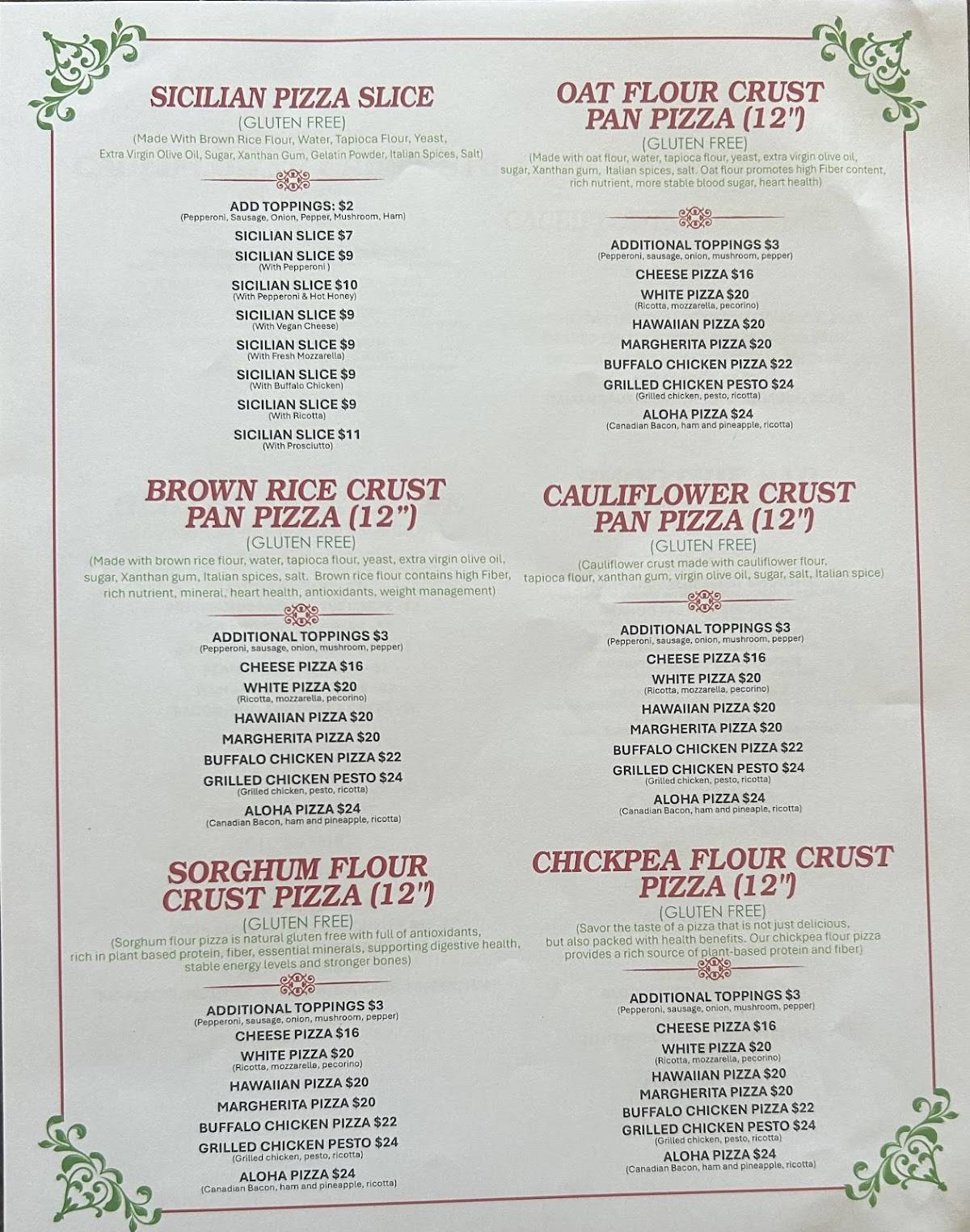 Menu at Vinny’s Gluten Free Kitchen pizzeria, West New York