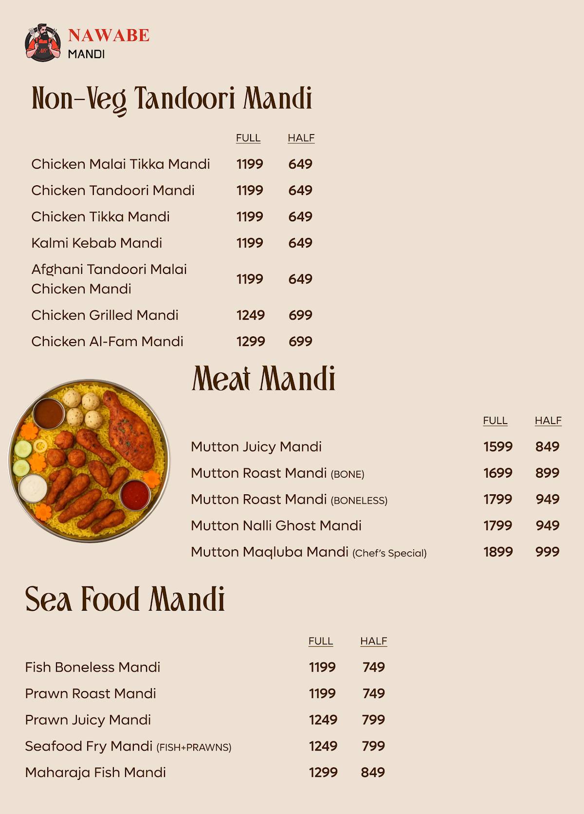 Menu at NAWABE RESTAURANT AND MANDI DARBAR, Visakhapatnam