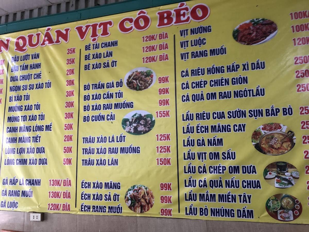 Menu at Vịt Cô Béo restaurant, Hanoi