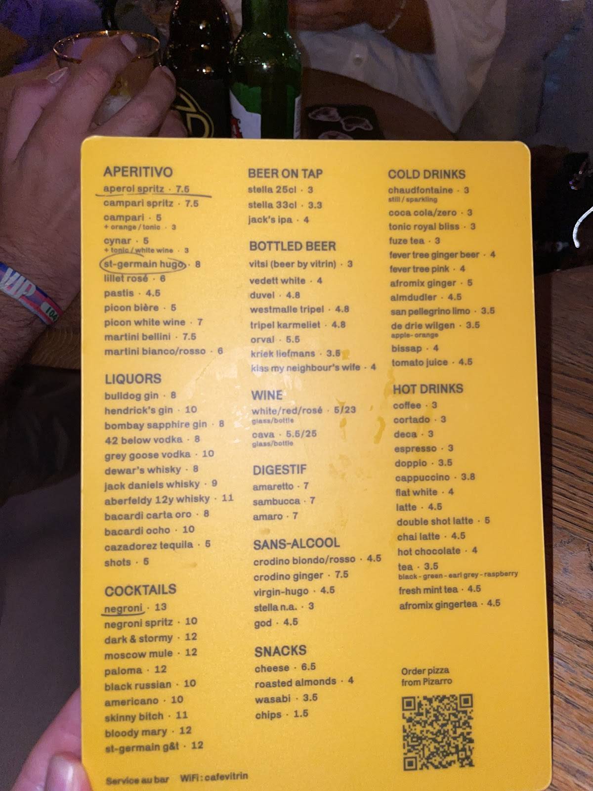 Menu at Vitrin, Antwerp