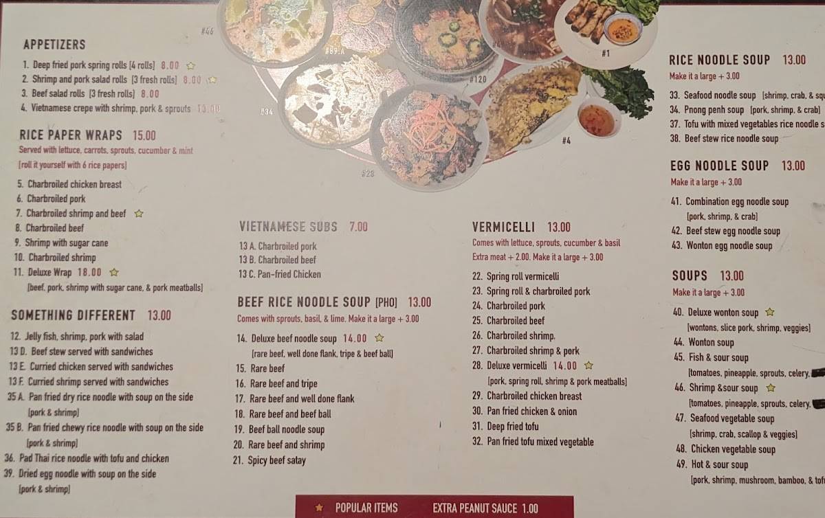 Menu at Viva Restaurant, Winnipeg