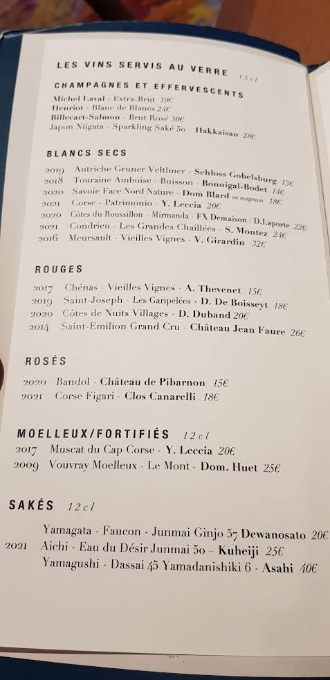 Menu au Vive Restaurant, Paris