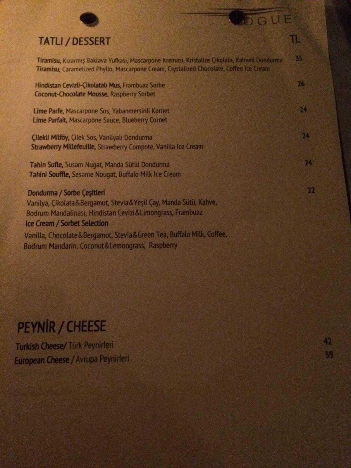 Menu at Vogue Restaurant & Bar, Istanbul, BJK Plaza