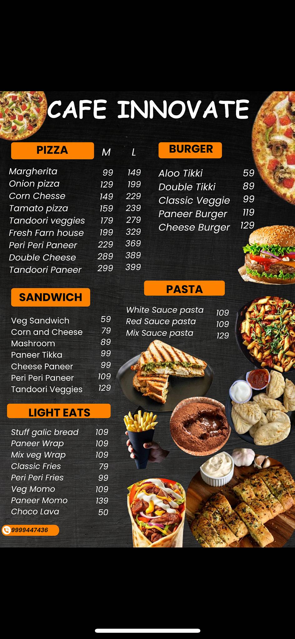 Menu at Cafe Innovate, Vrindavan